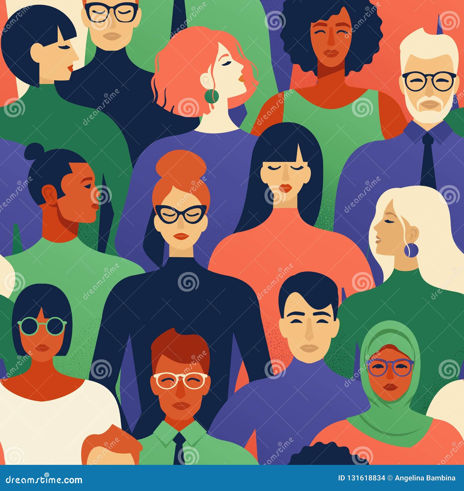 Seamless Profile People Pattern. Male And Female Faces Side Portrait ...