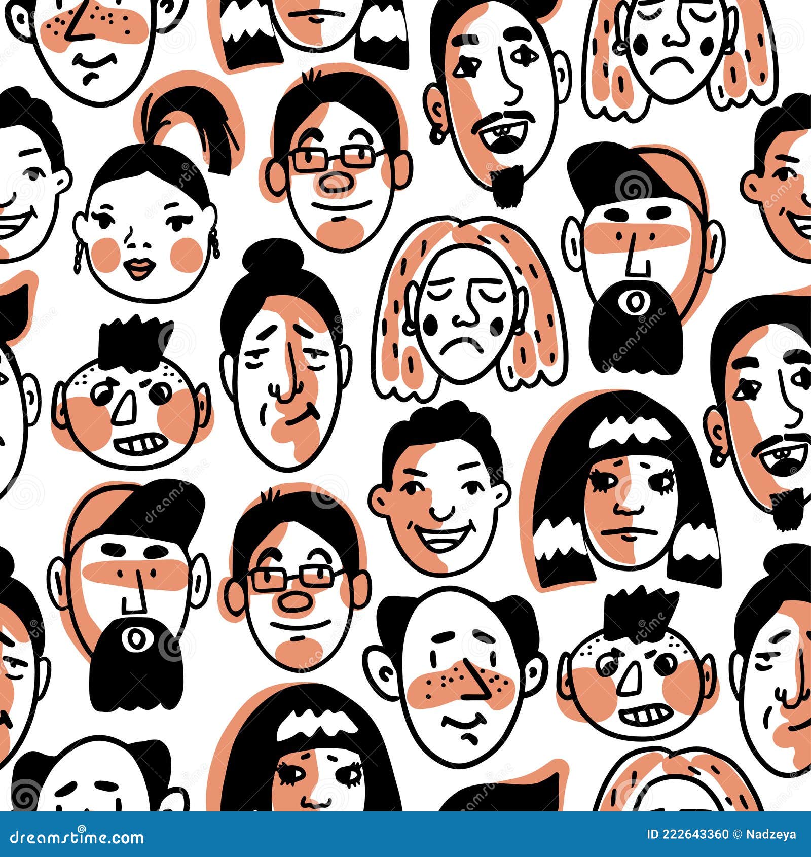 Seamless Pattern of Many Faces Stock Vector - Illustration of adult ...