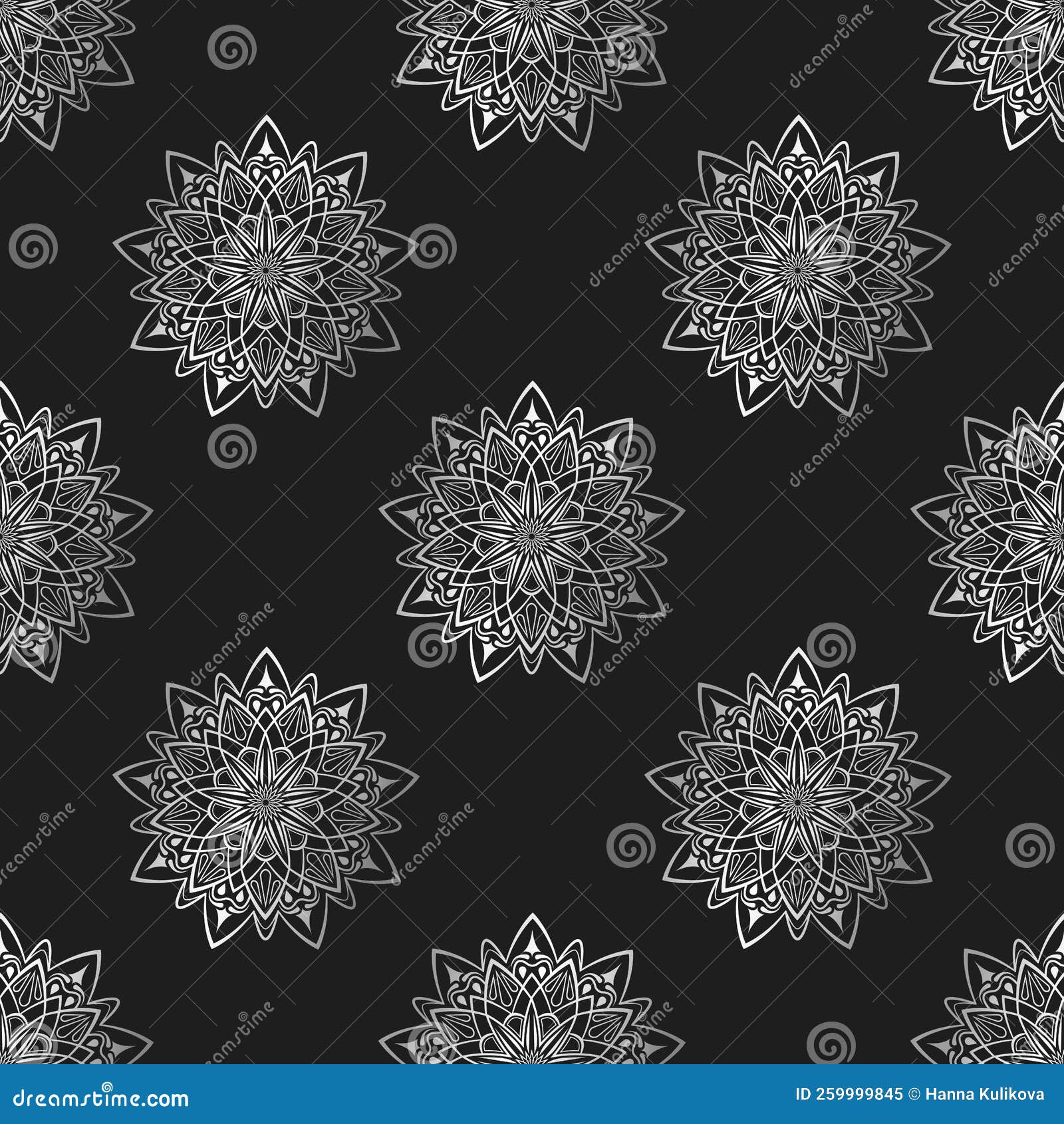 Seamless Pattern with Many Silver Mandalas. Psychedelic Meditative ...