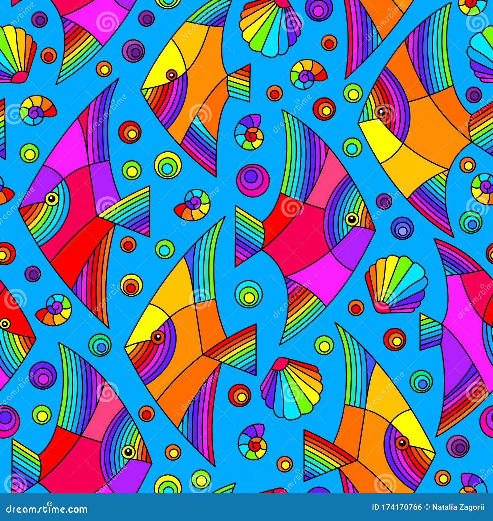 Seamless Illustration on a Marine Theme with Bright Rainbow Fish and ...