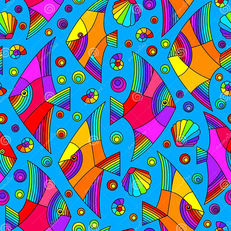 Seamless Illustration on a Marine Theme with Bright Rainbow Fish and ...