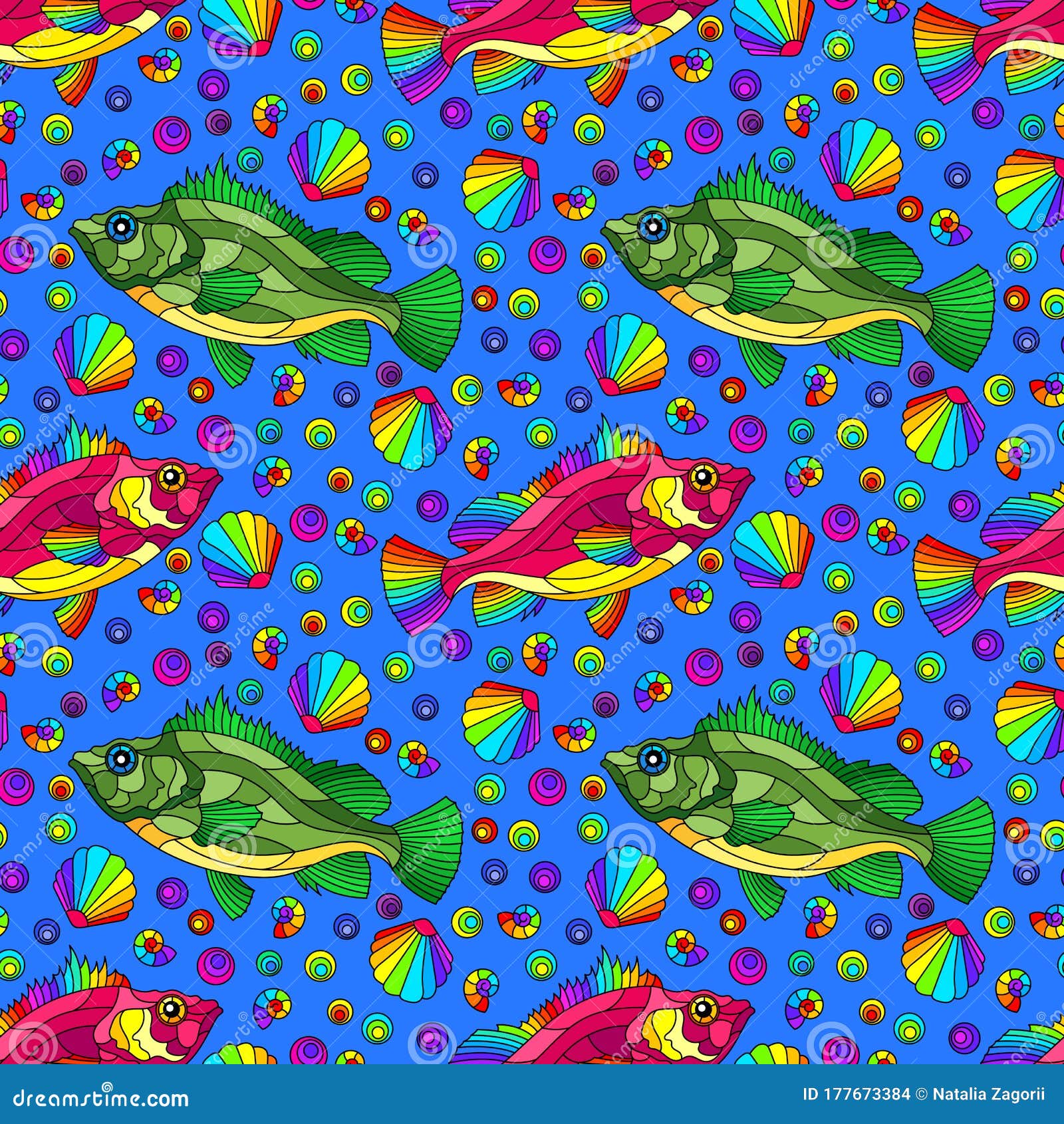 Seamless Illustration On A Marine Theme With Bright Rainbow Fish And ...