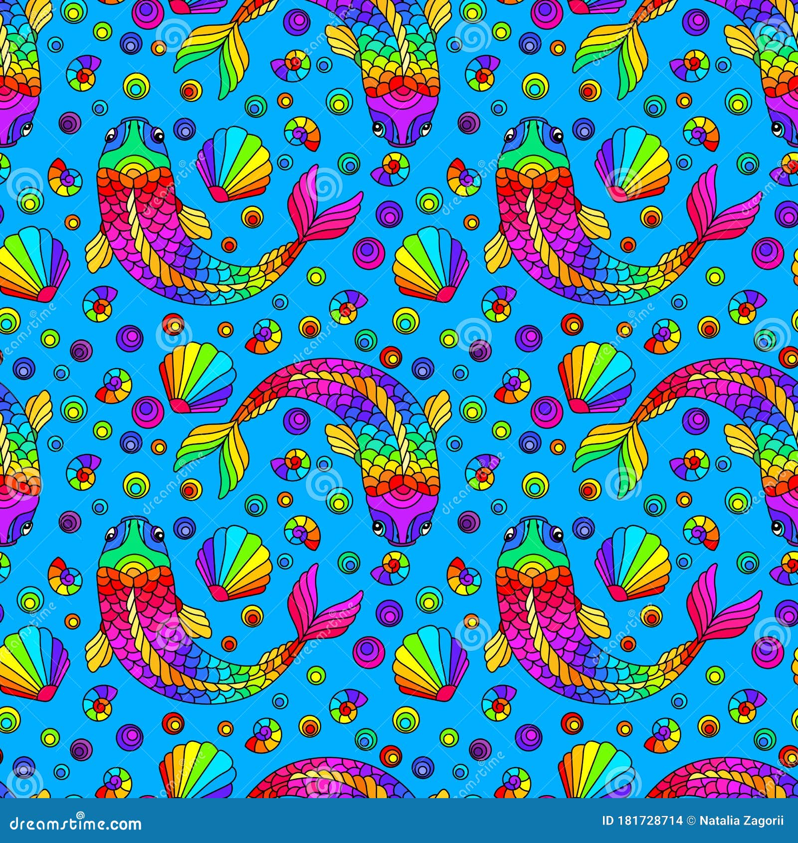 Seamless Illustration On A Marine Theme With Bright Rainbow Fish And ...