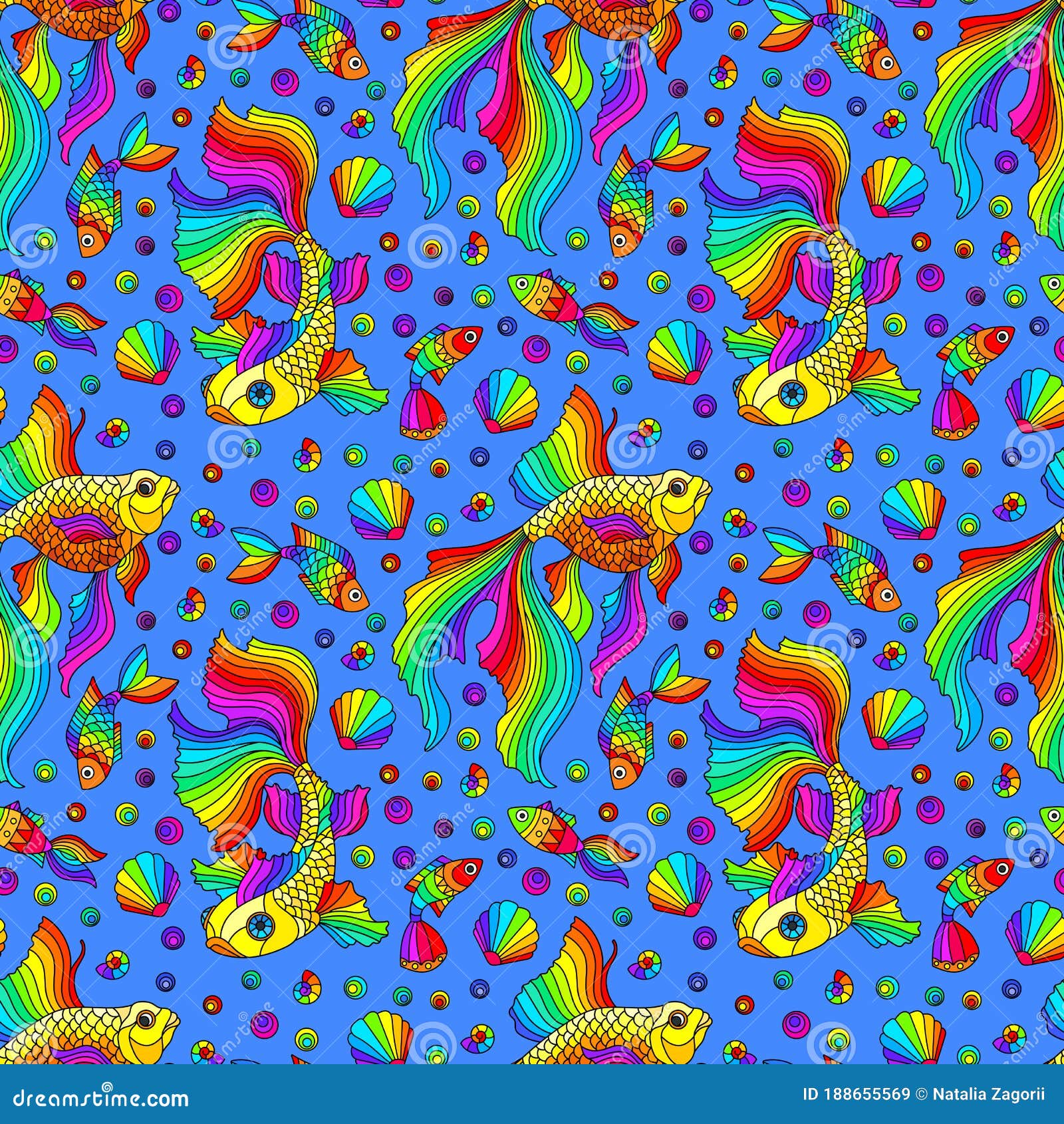 Seamless Pattern with on a Marine Theme with Bright Rainbow Fish and ...