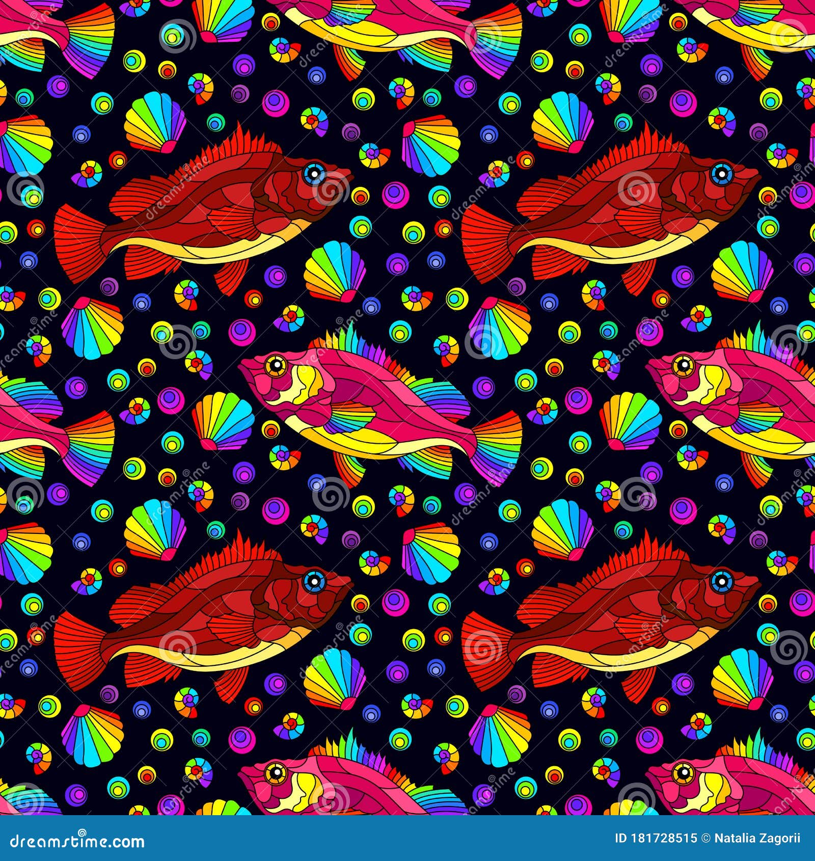 Seamless Illustration on a Marine Theme with Bright Rainbow Fish and ...