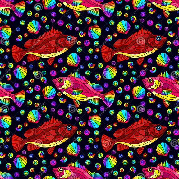 Seamless Illustration on a Marine Theme with Bright Rainbow Fish and ...