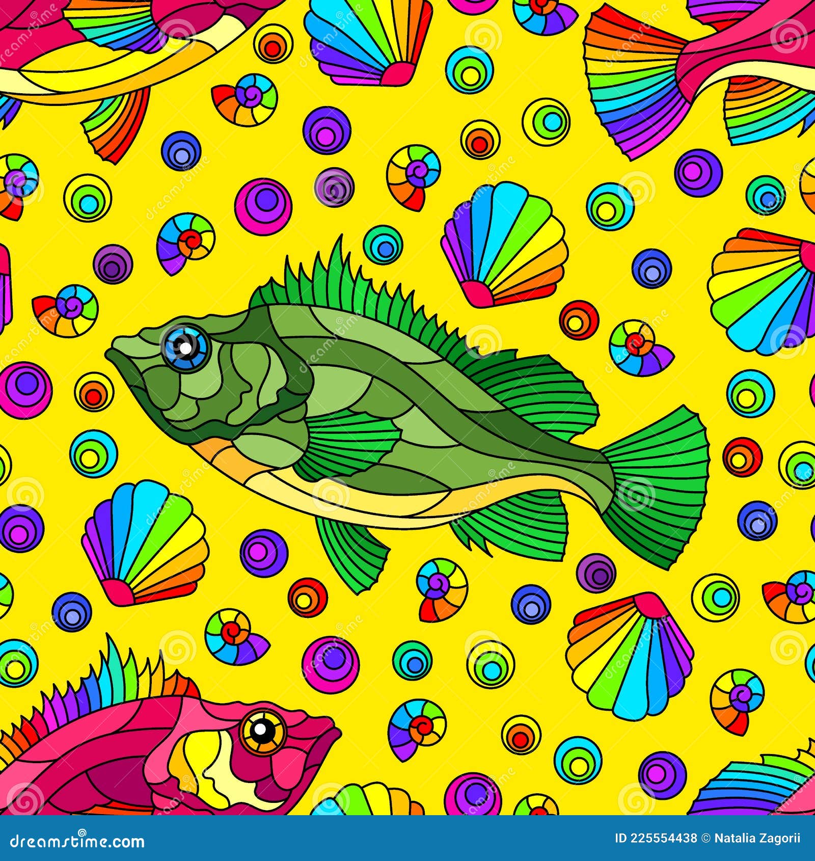Seamless Illustration on a Marine Theme with Bright Rainbow Fish and ...
