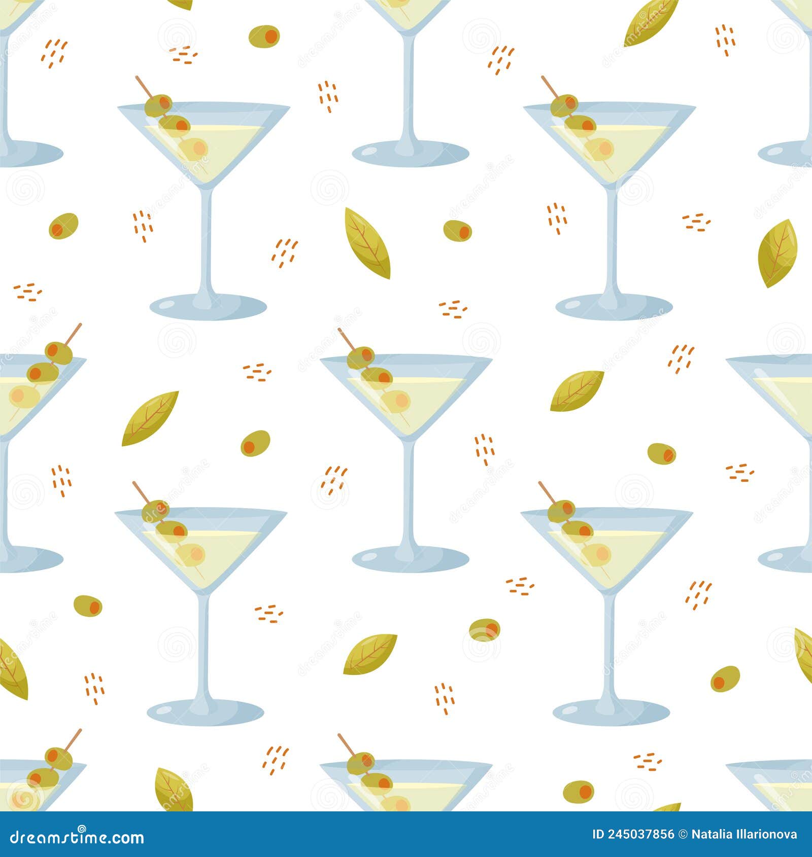 Seamless Pattern of Martini Cocktails with Olives on a White Background ...