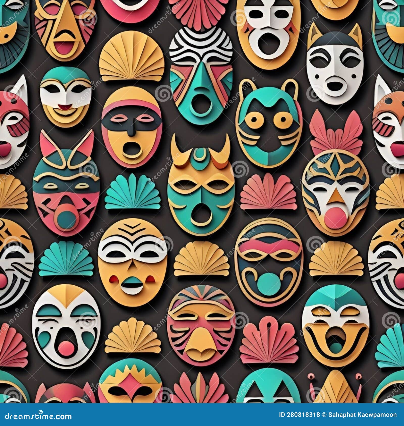 Seamless Pattern with Masks. Ethnic Masks. Vector Illustration Stock ...