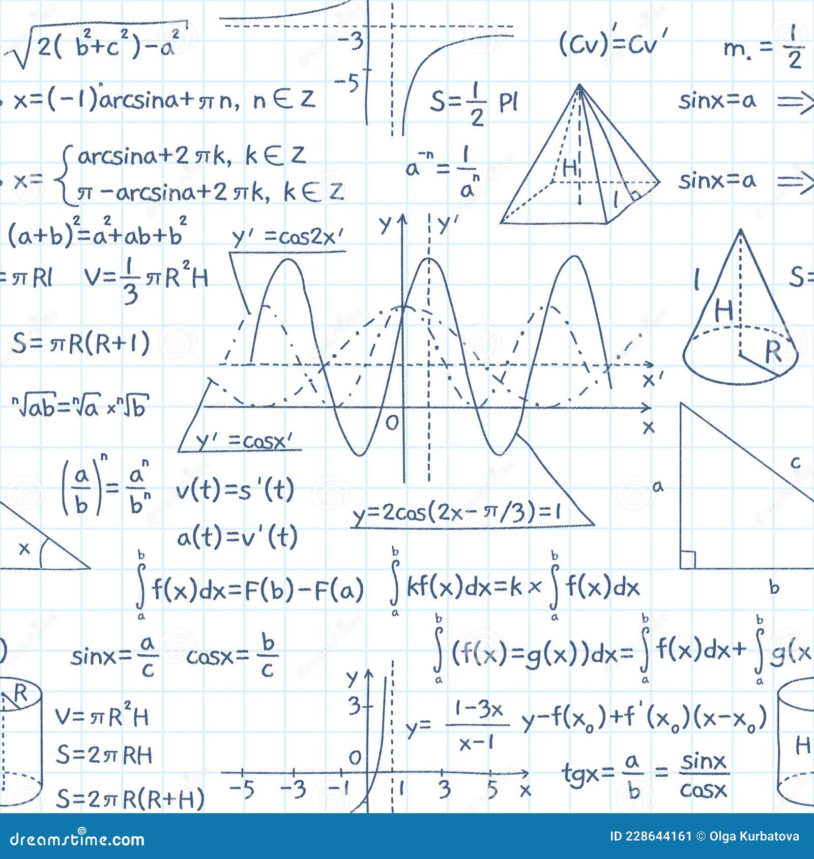 Seamless Pattern Math Formulas. Exact School Equations and Functions ...