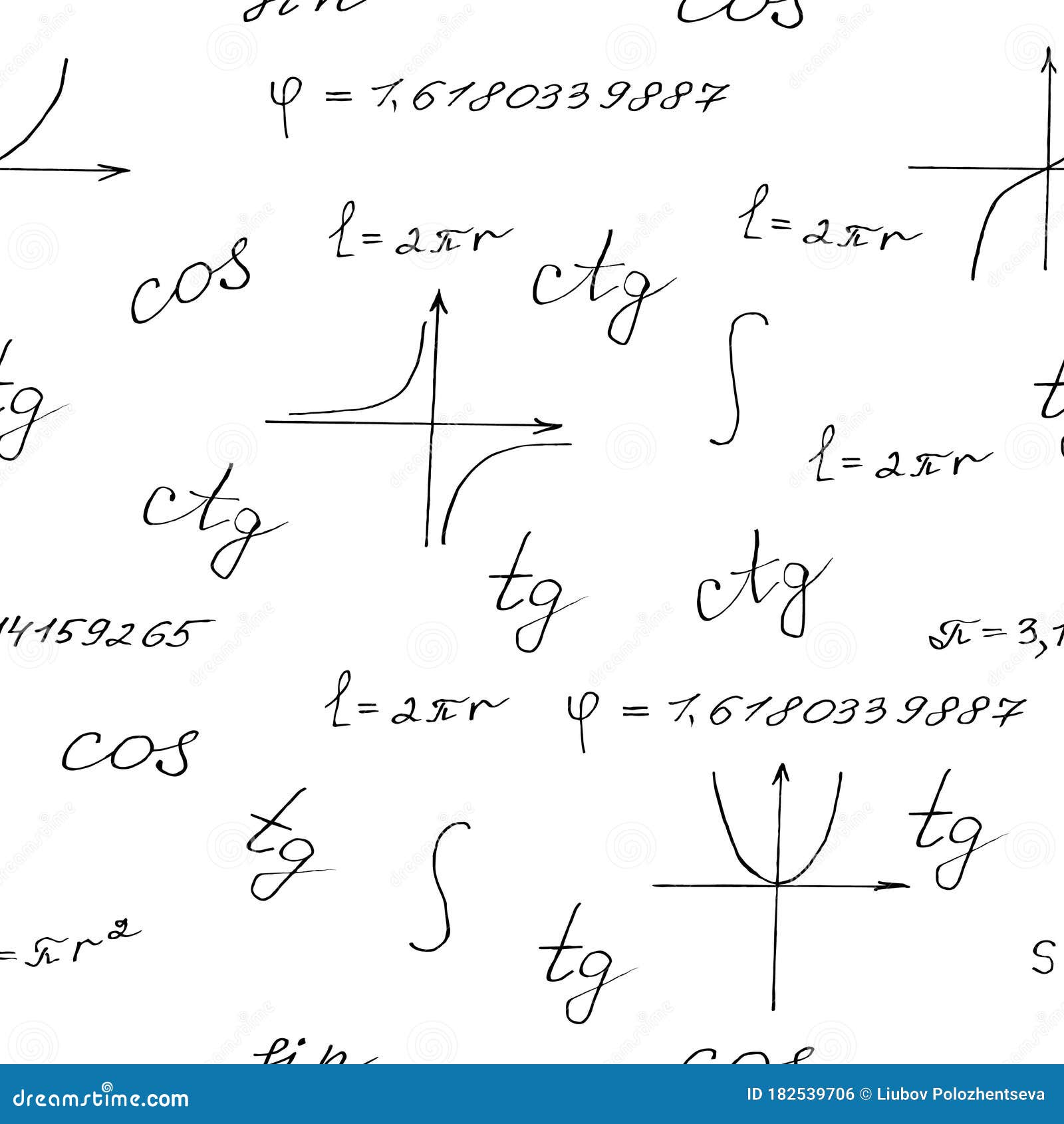 Seamless Pattern With A Mathematical Formula, A Graph, Labeled Vector ...
