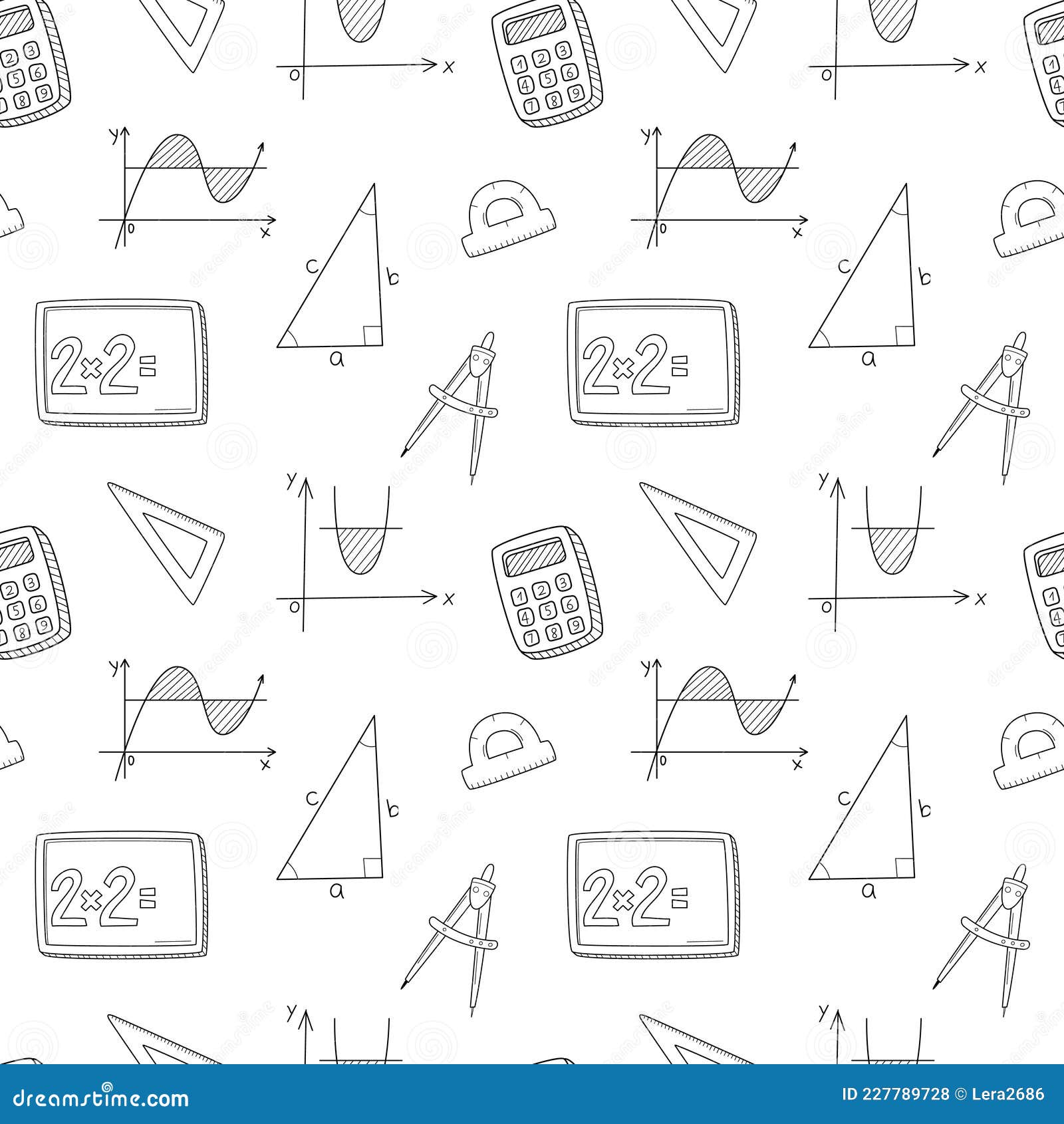 Seamless Pattern with Mathematical Objects, Graphs, Triangle ...