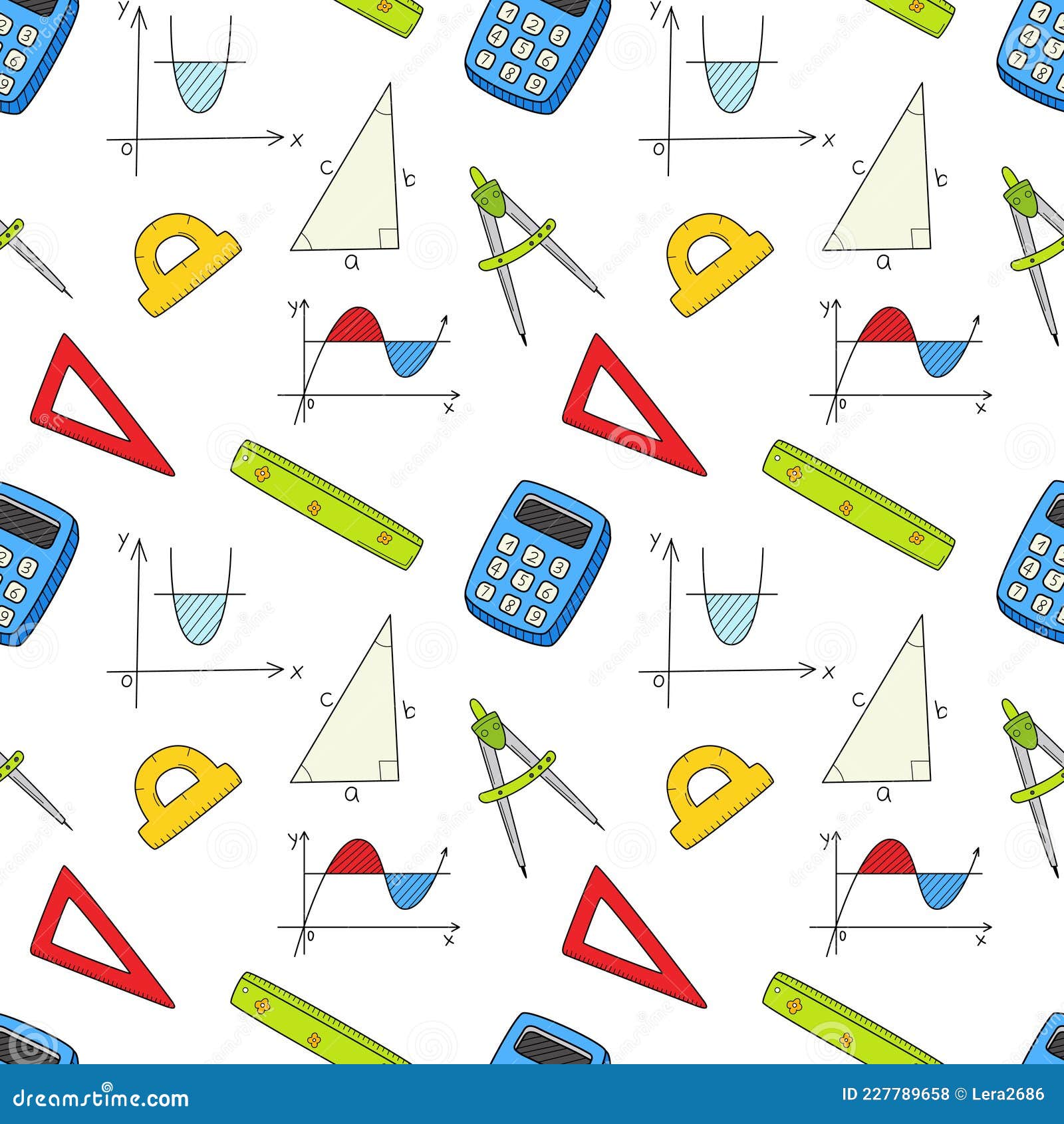 Seamless Pattern with Mathematical Objects, Graphs, Triangle ...