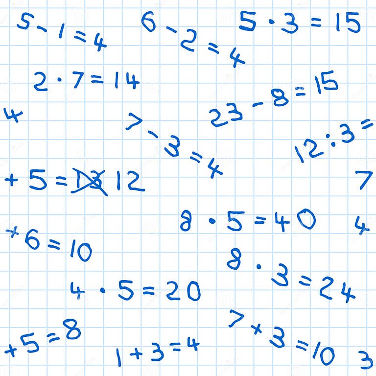 Seamless Pattern of Mathematics Homework on Checkered Paper Stock ...