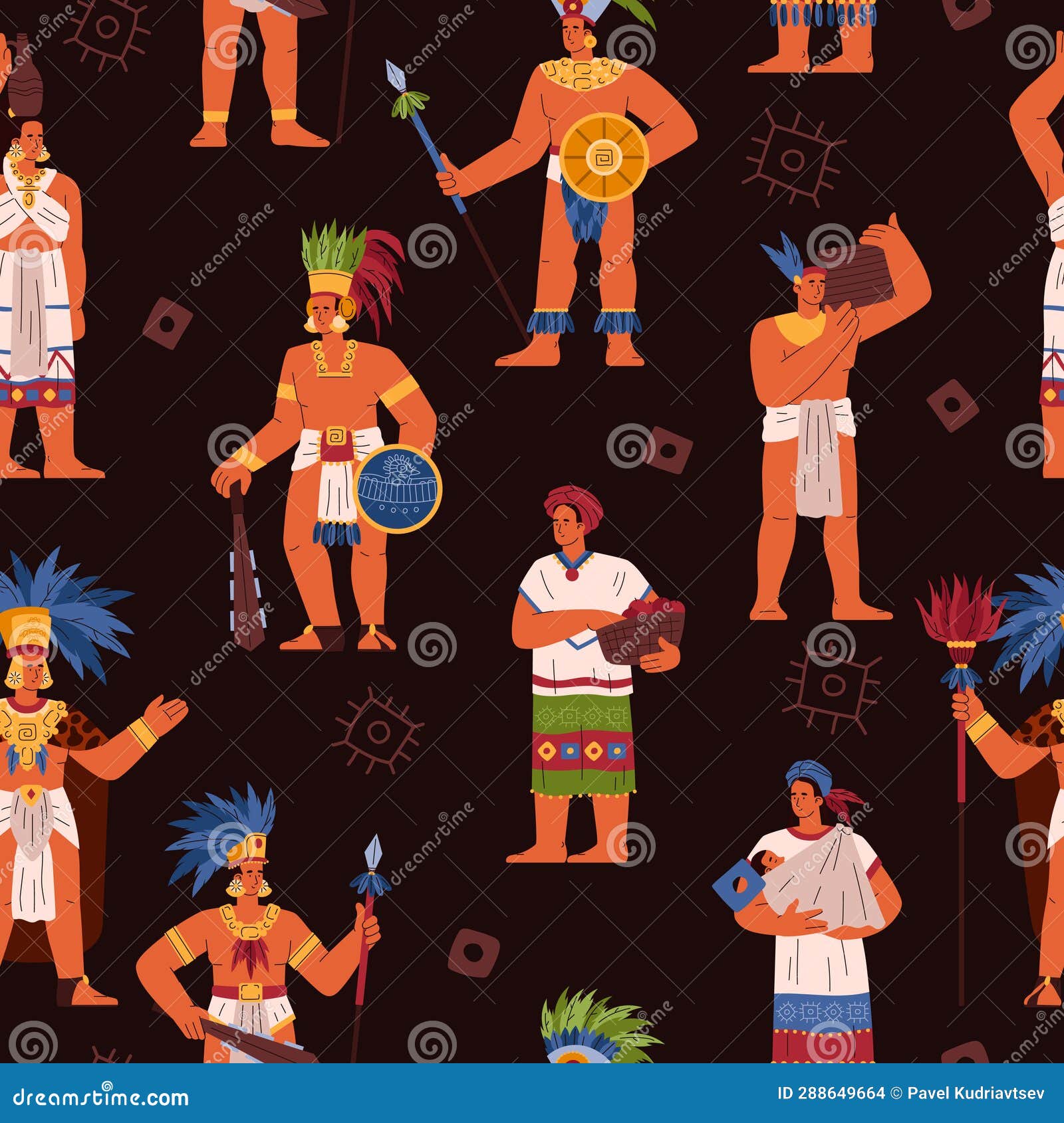 Seamless Pattern with Maya People Flat Style, Vector Illustration Stock ...