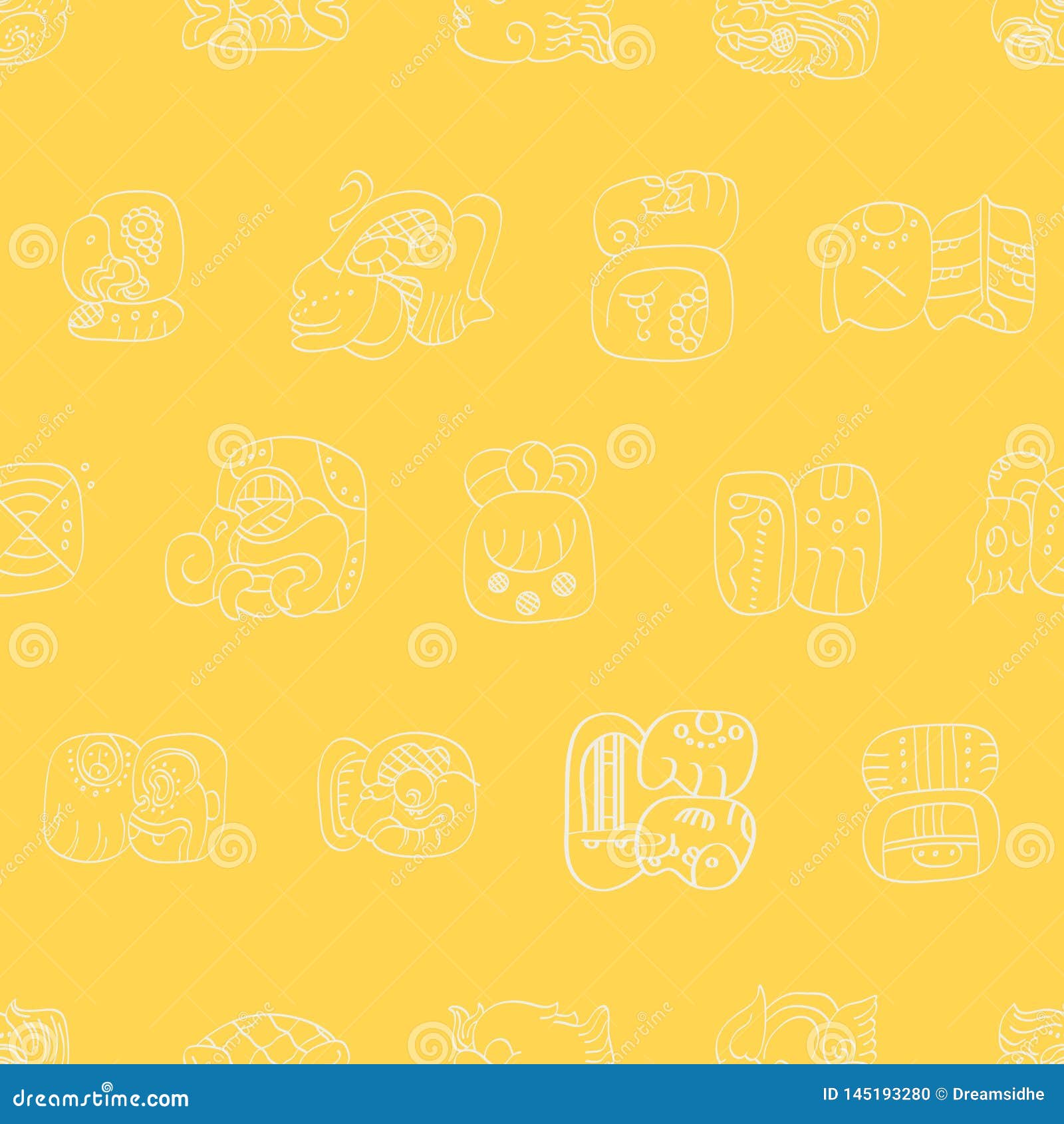 Seamless Pattern with Mayan Glyphs Stock Vector - Illustration of ...