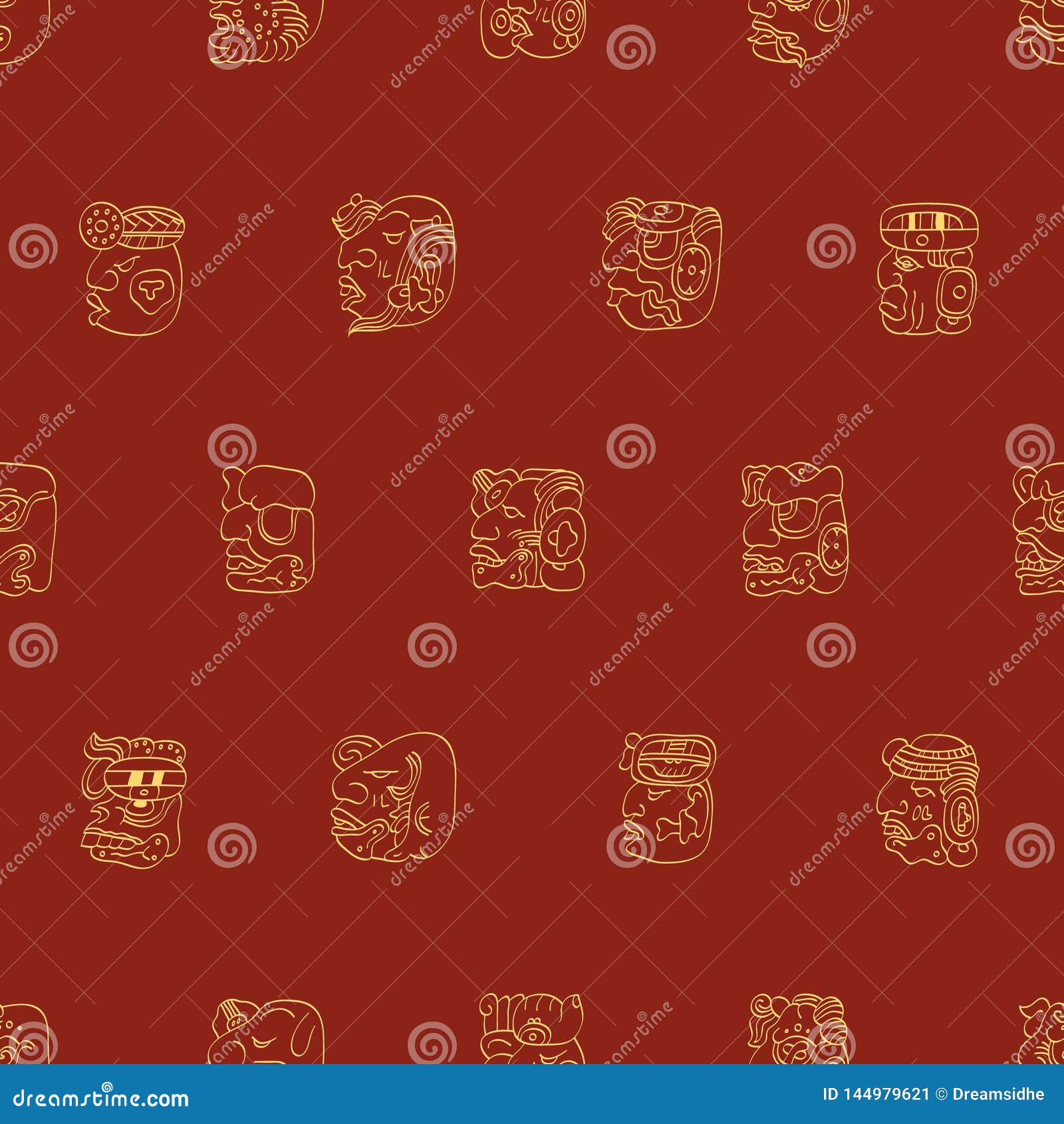Seamless Pattern with Mayan Glyphs Stock Vector - Illustration of ...