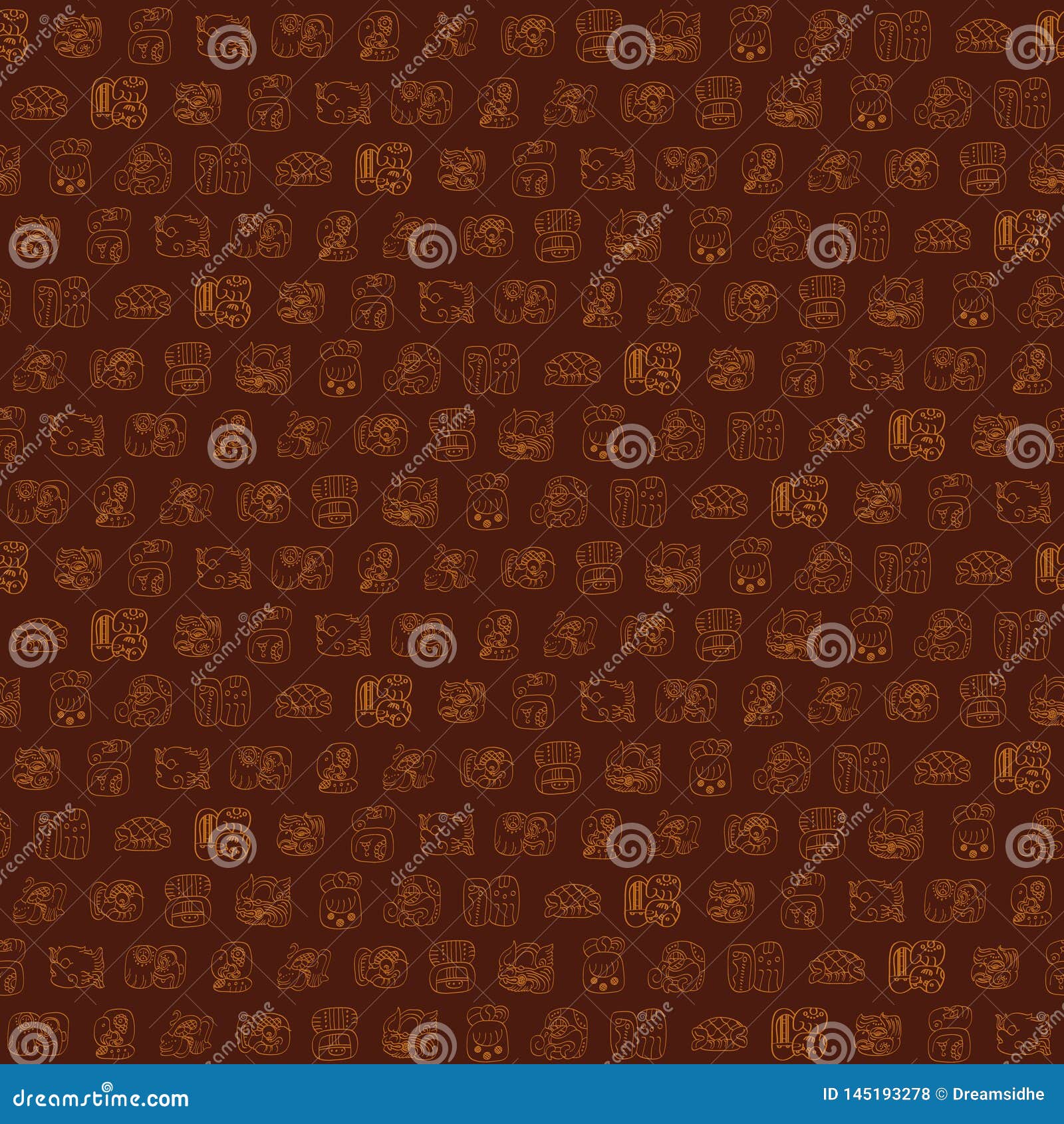 Seamless Pattern with Mayan Glyphs Stock Vector - Illustration of ...
