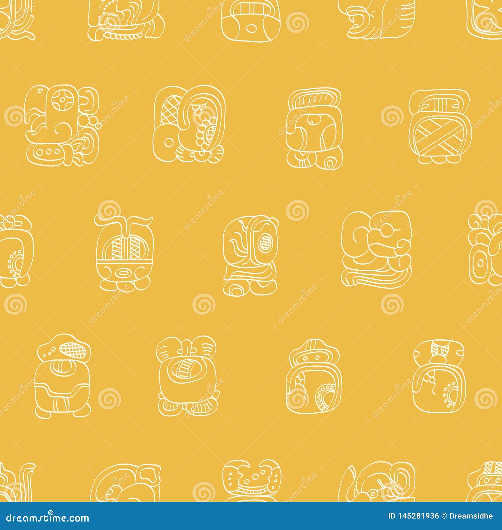 Seamless Pattern with Mayan Glyphs Stock Vector - Illustration of ...