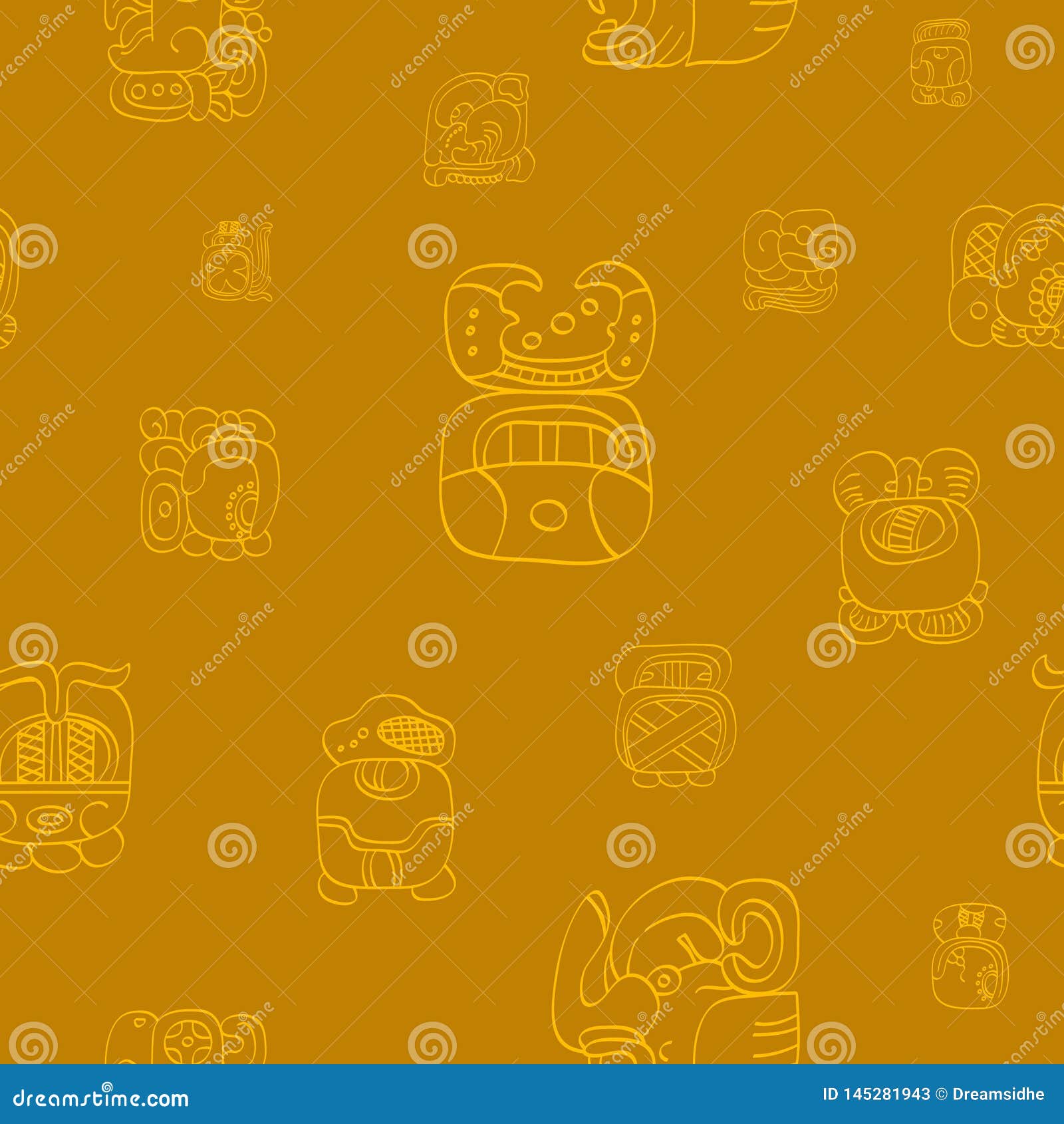 Seamless Pattern with Mayan Glyphs Stock Vector - Illustration of ...
