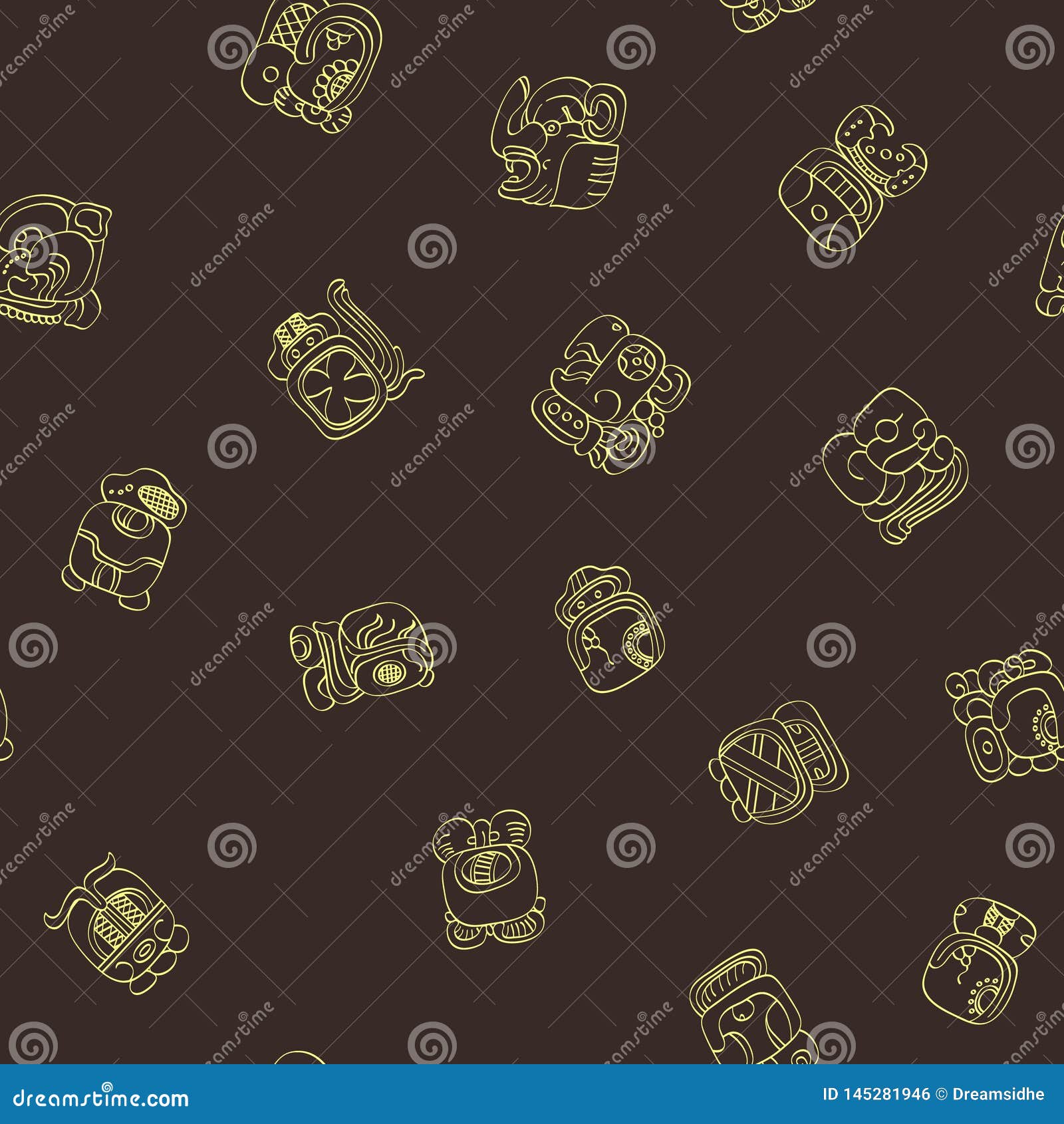 Seamless Pattern with Mayan Glyphs Stock Vector - Illustration of ...