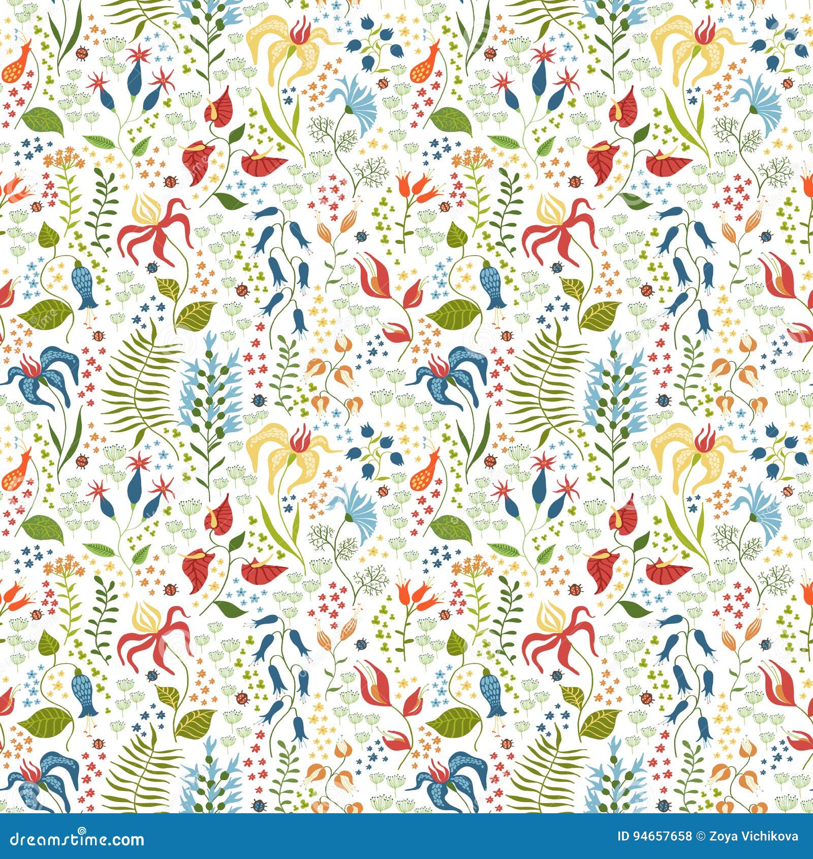 Seamless Pattern of Meadow Flowers Stock Vector - Illustration of ...