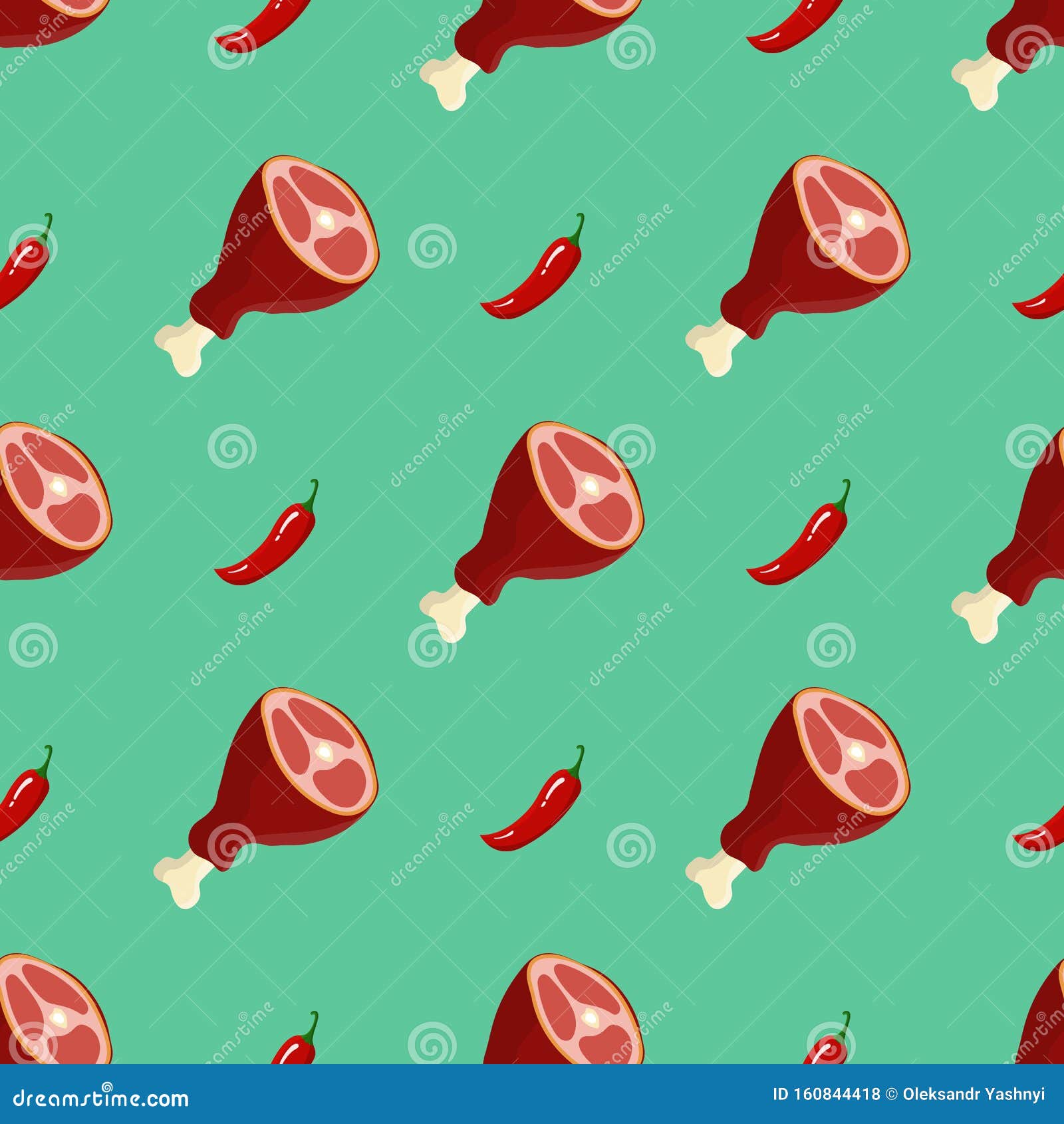 Seamless Pattern With Meat And Chilli Papper. Texture For Fabric Or ...