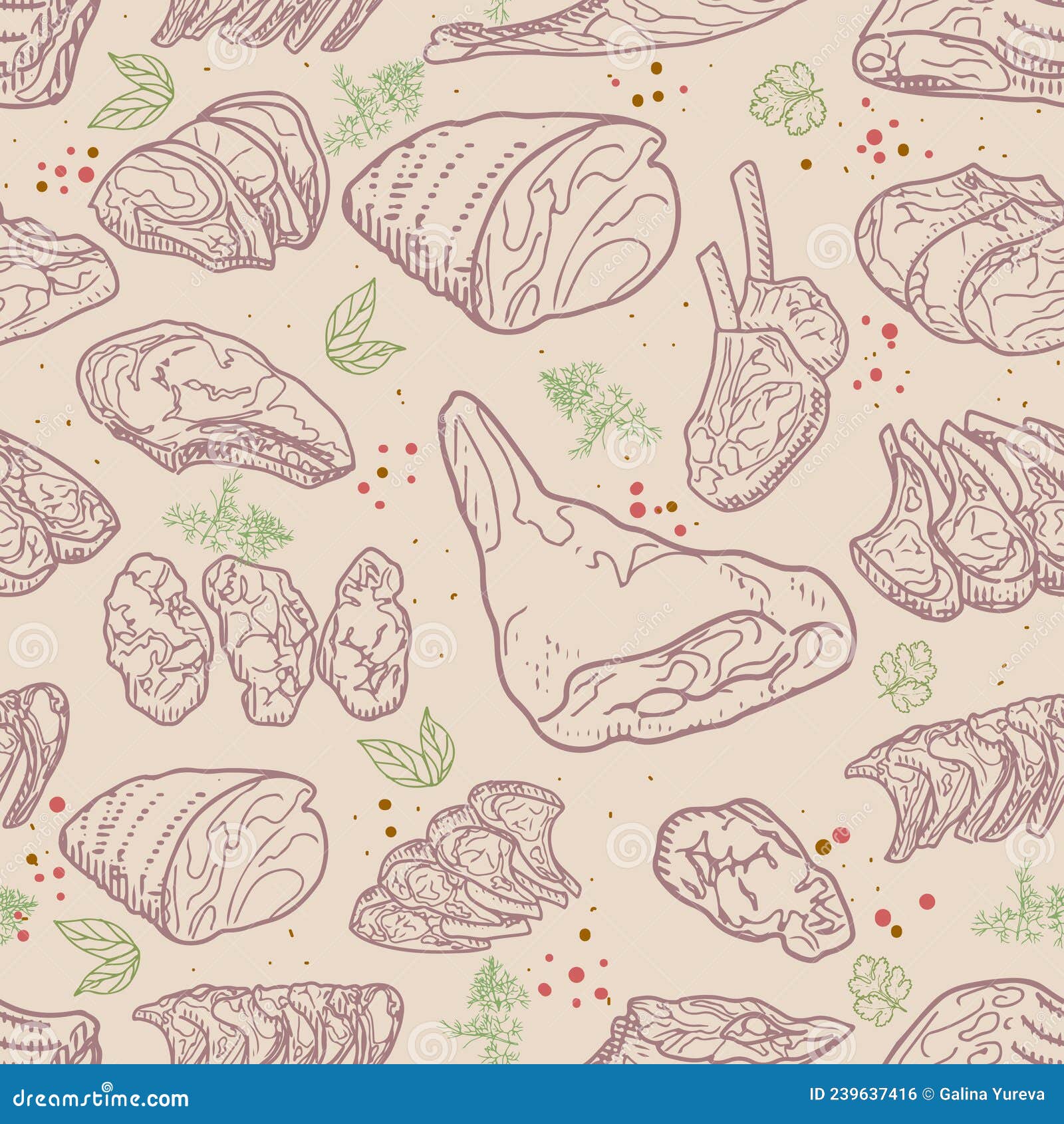Seamless Pattern of Meat Products. Stock Vector - Illustration of ...