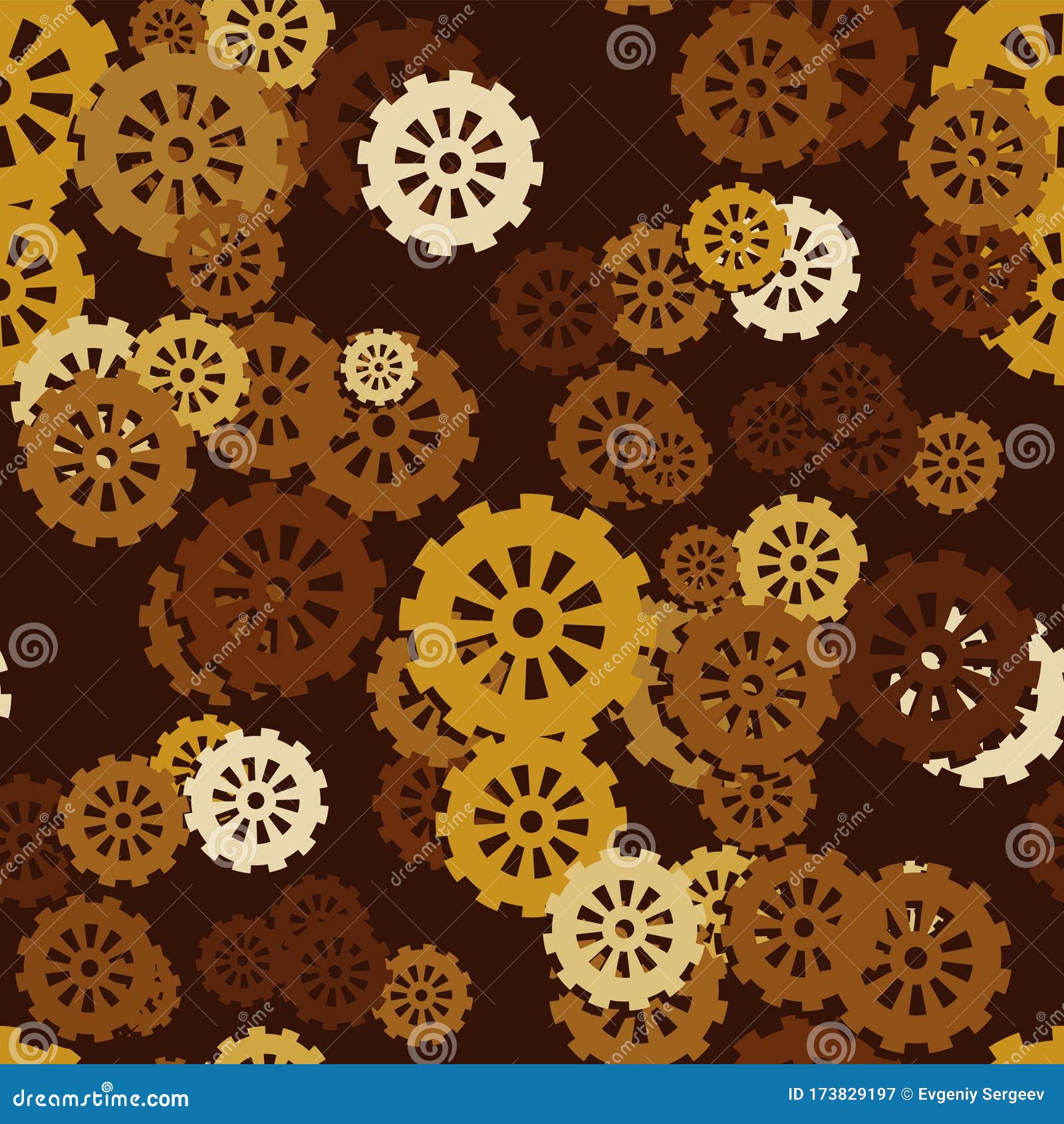 Seamless Pattern of Mechanical Gears on a Dark Brown Background. Vector ...