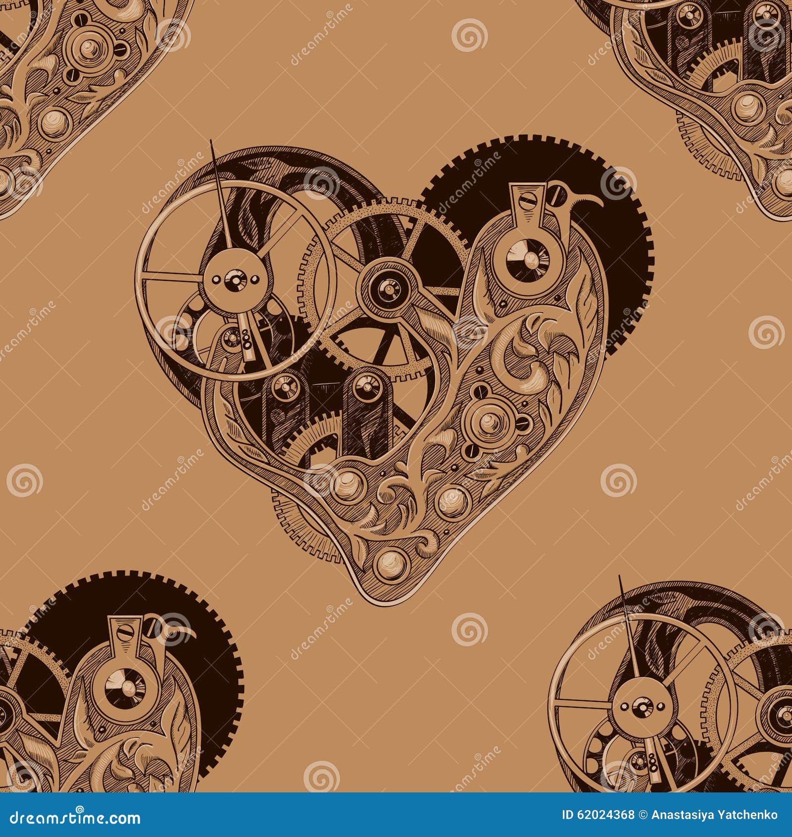 Seamless Pattern with Mechanical Hearts. Stock Vector - Illustration of ...