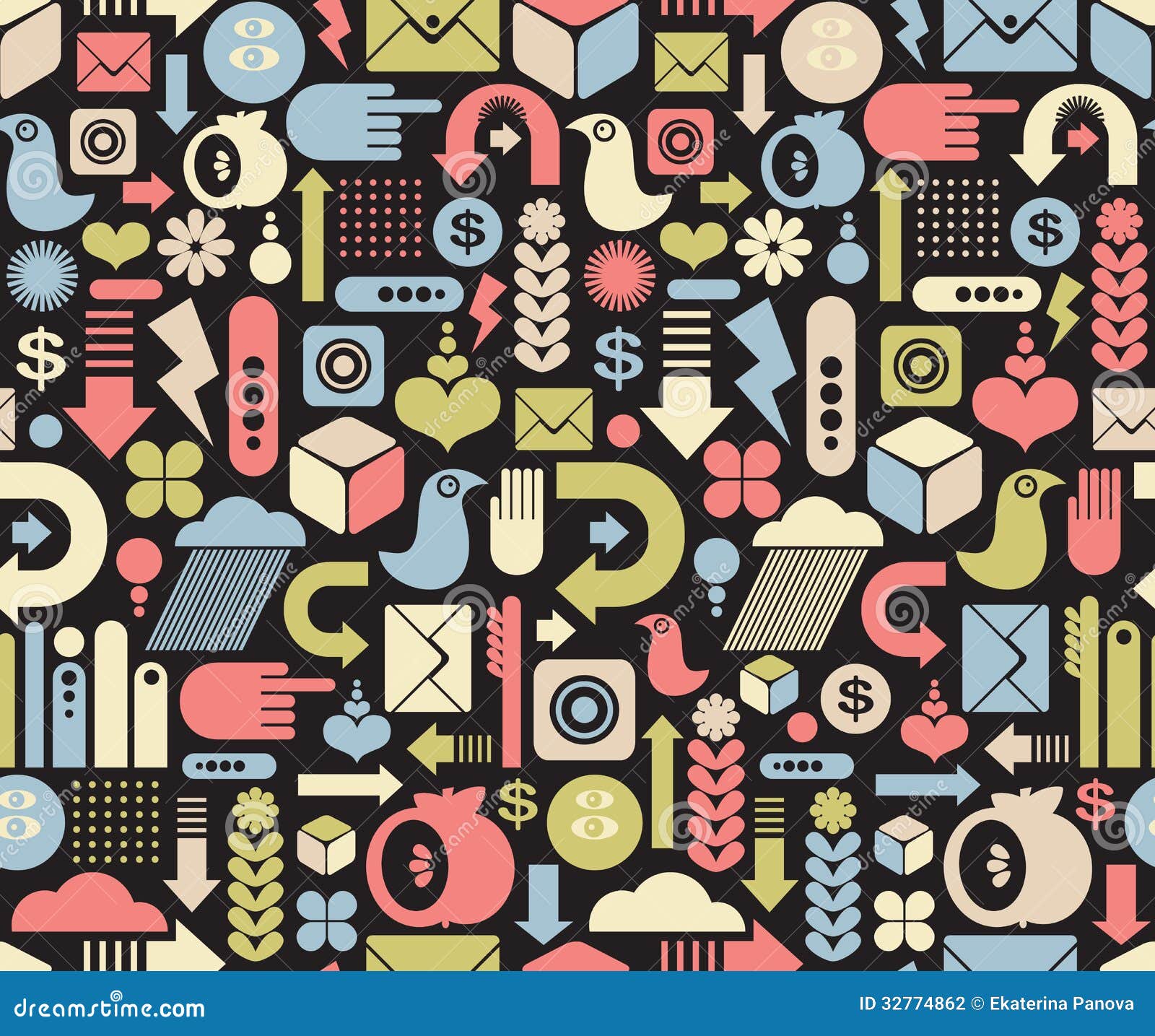 Seamless Pattern with Media Icons. Stock Vector - Illustration of email ...