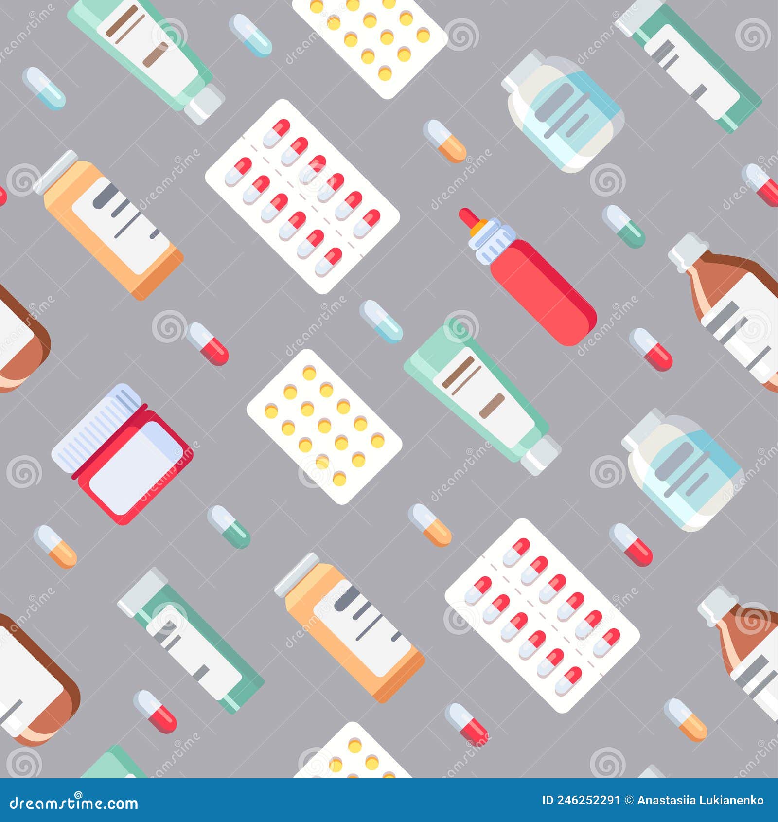 Seamless Pattern on a Medical Theme on a Gray Background. Vector Stock ...