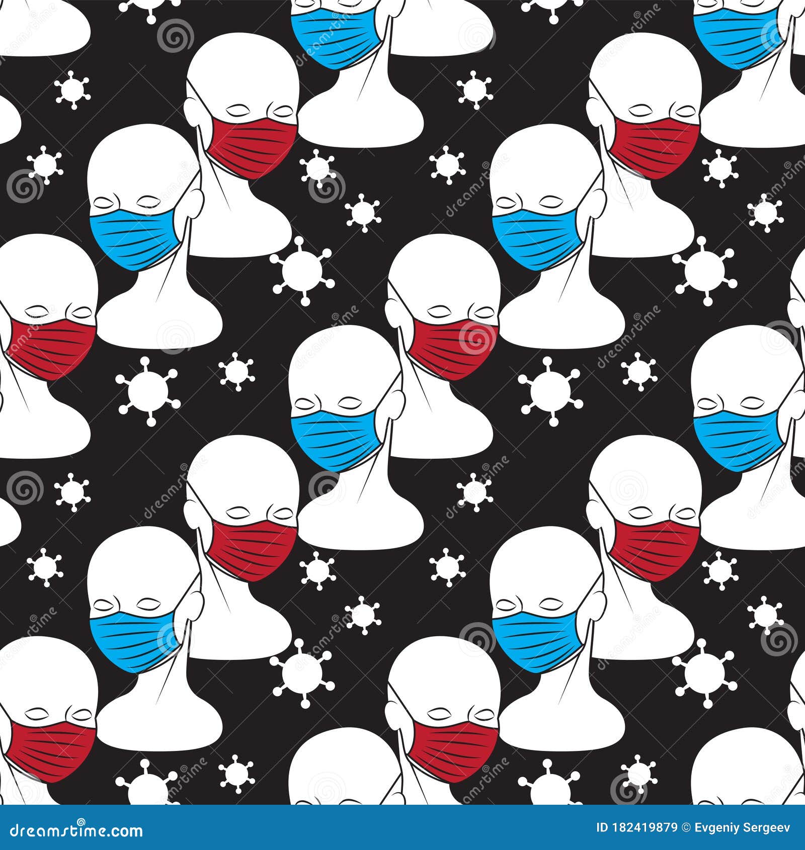 Seamless Pattern of Medical Virus Face Mask on Black Background. Vector ...