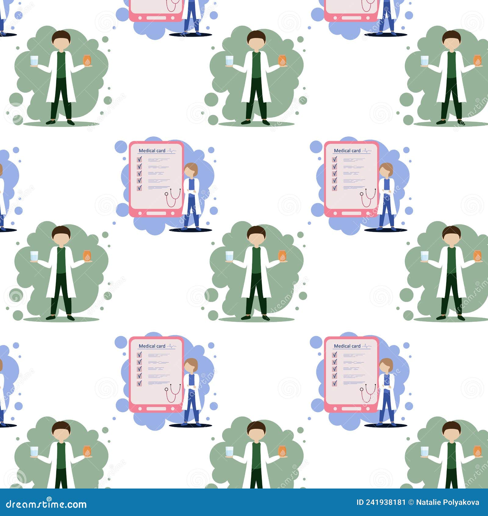 Seamless Pattern with Medical Workers and List of Services Stock ...