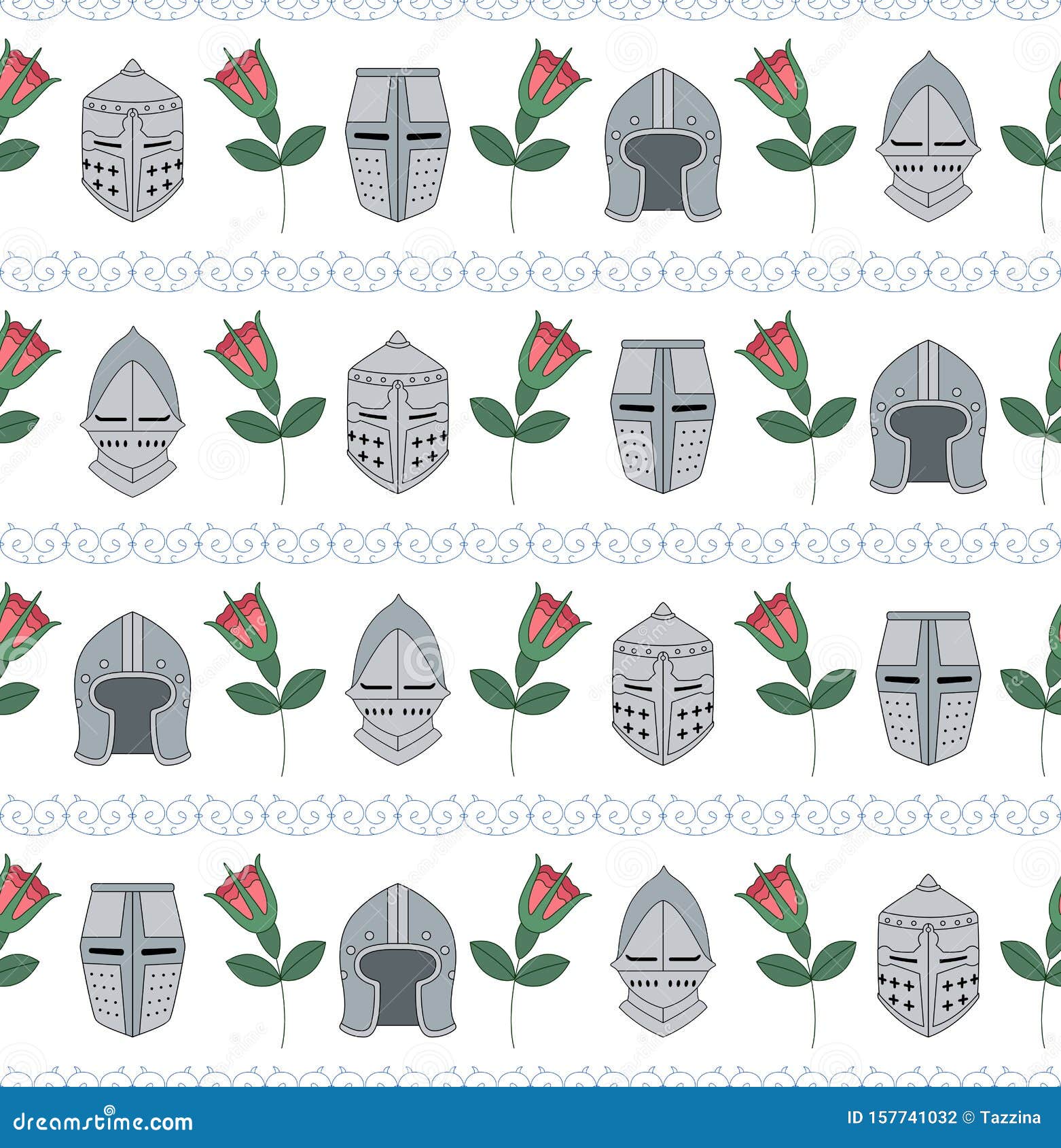 Seamless Pattern with Medieval Helmets and Roses Stock Vector ...