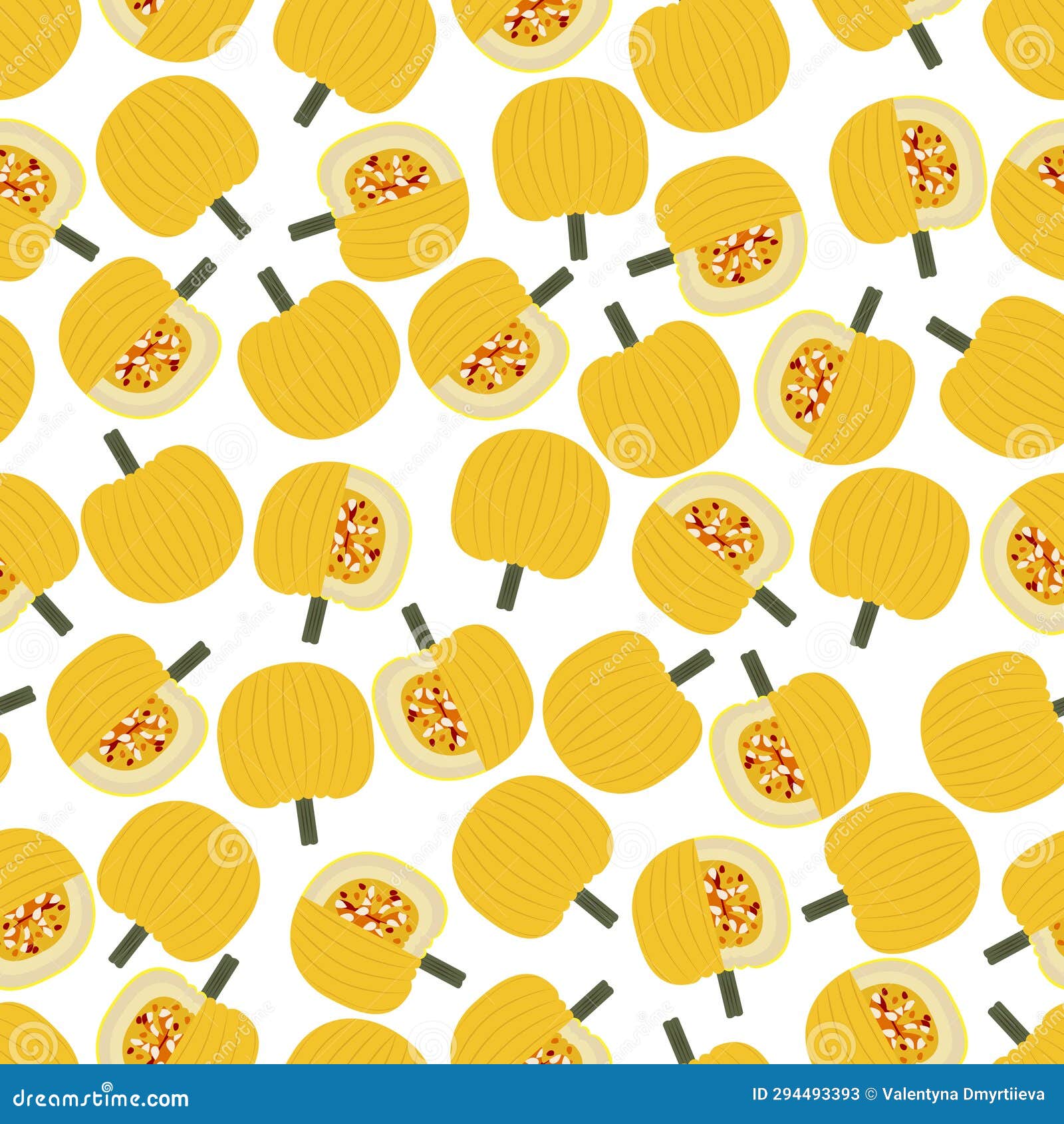 Seamless Pattern Mellow Yellow Pumpkin. Flat Stock Vector ...