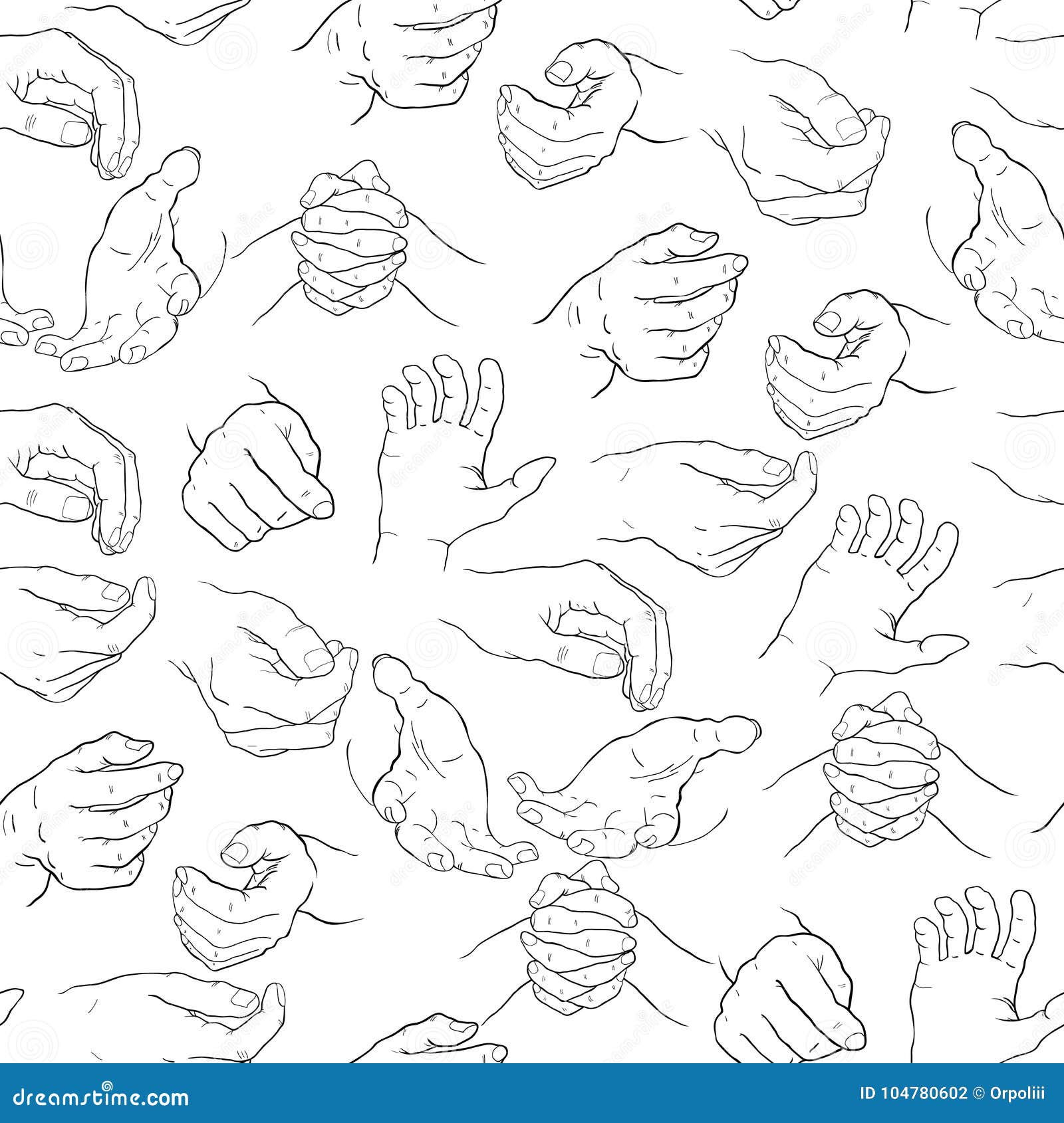Seamless Pattern of Men`s Hands Different Positions. Vector Illu Stock ...