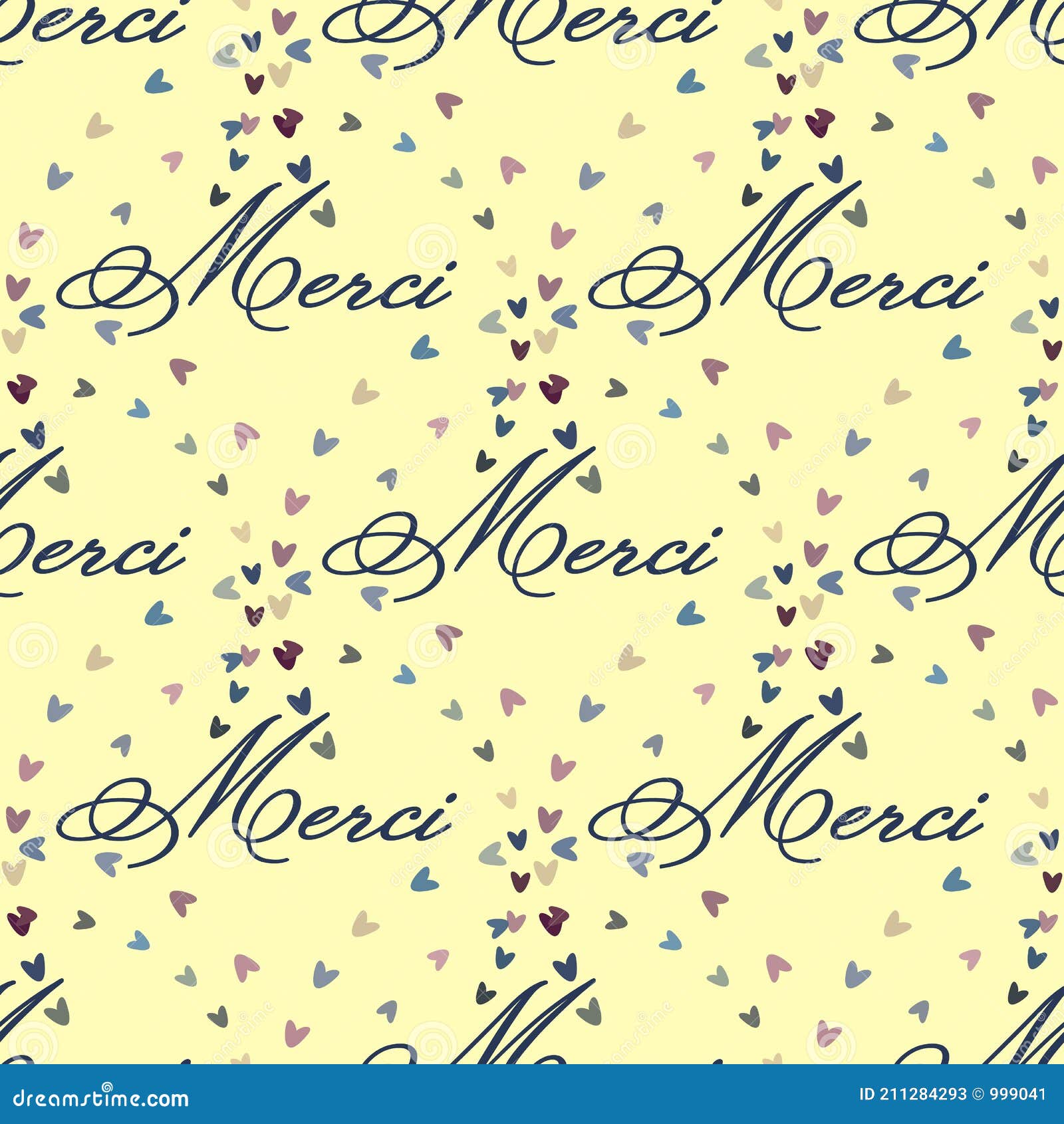 Seamless Pattern of Merci and Multi-colored Hearts. Vector Stock ...