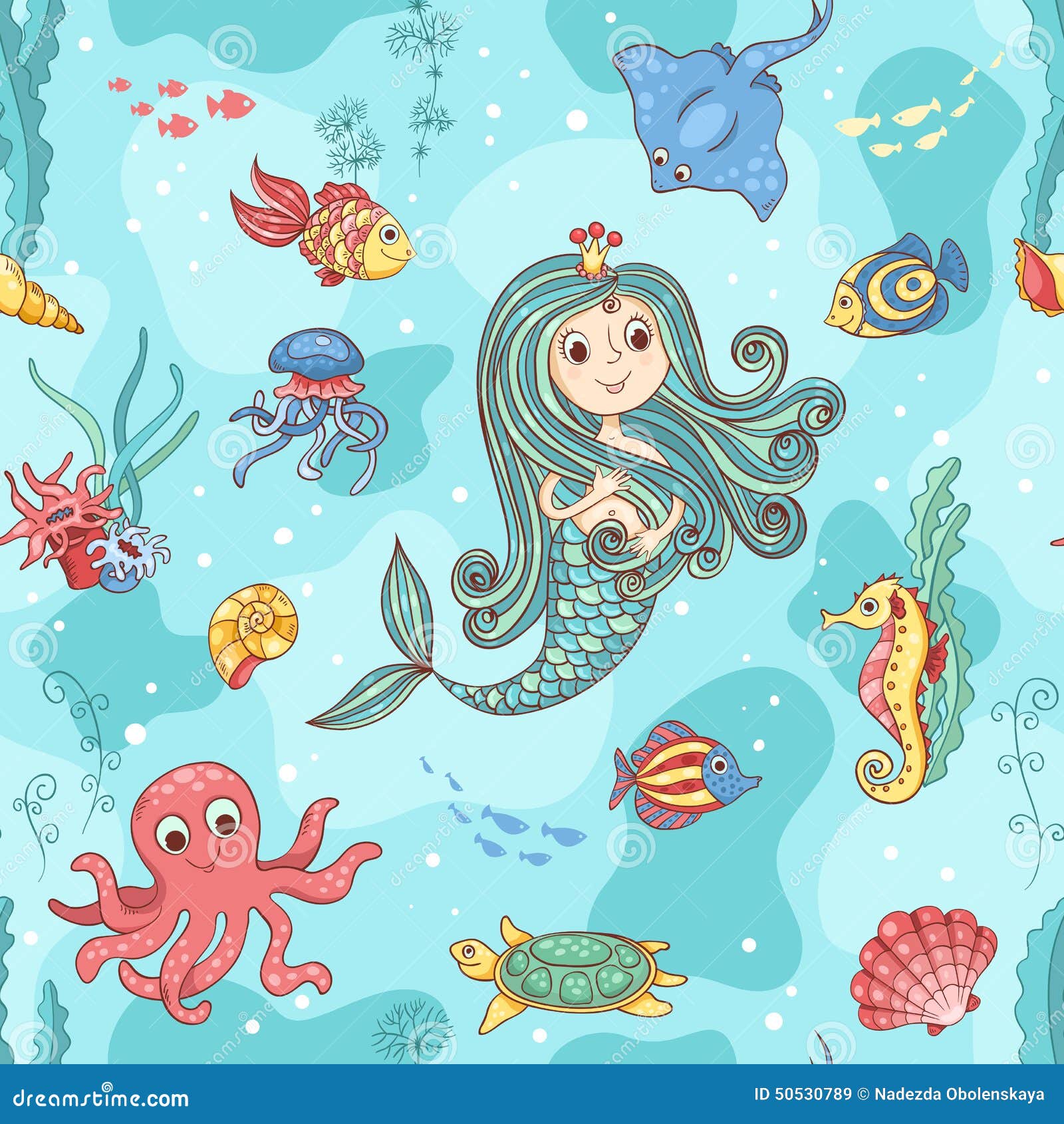 Seamless Pattern with Mermaid Princess Stock Vector - Illustration of ...