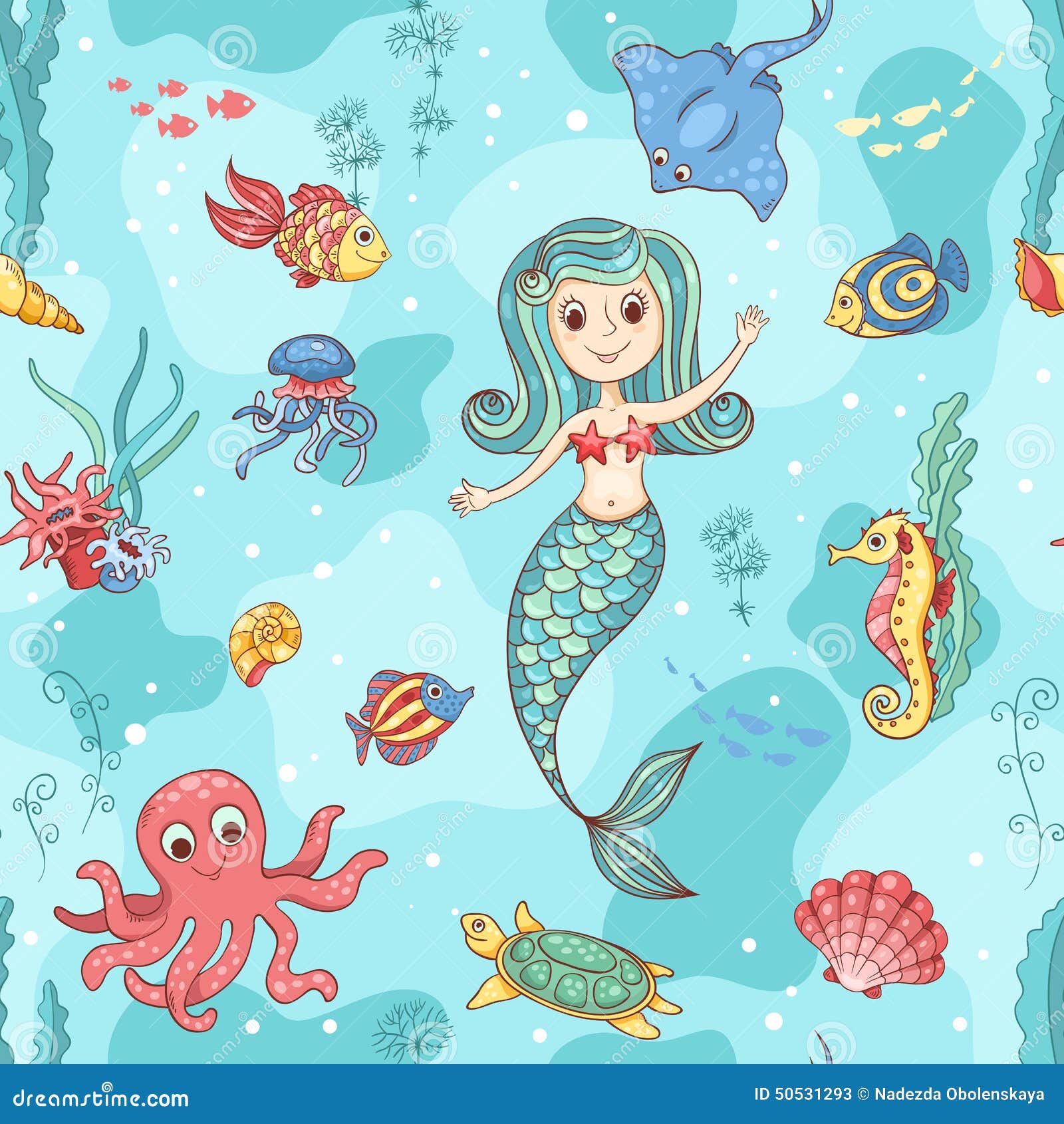 Seamless Pattern with Mermaid Stock Vector - Illustration of multi ...