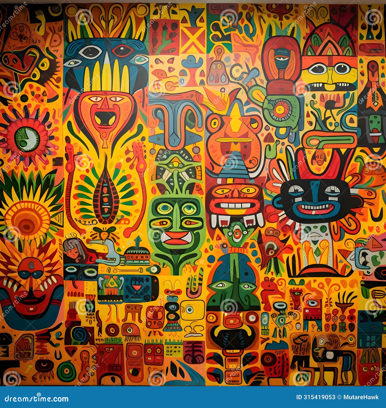 Seamless Pattern With Mexican Mayan Symbols. Vector Illustration ...