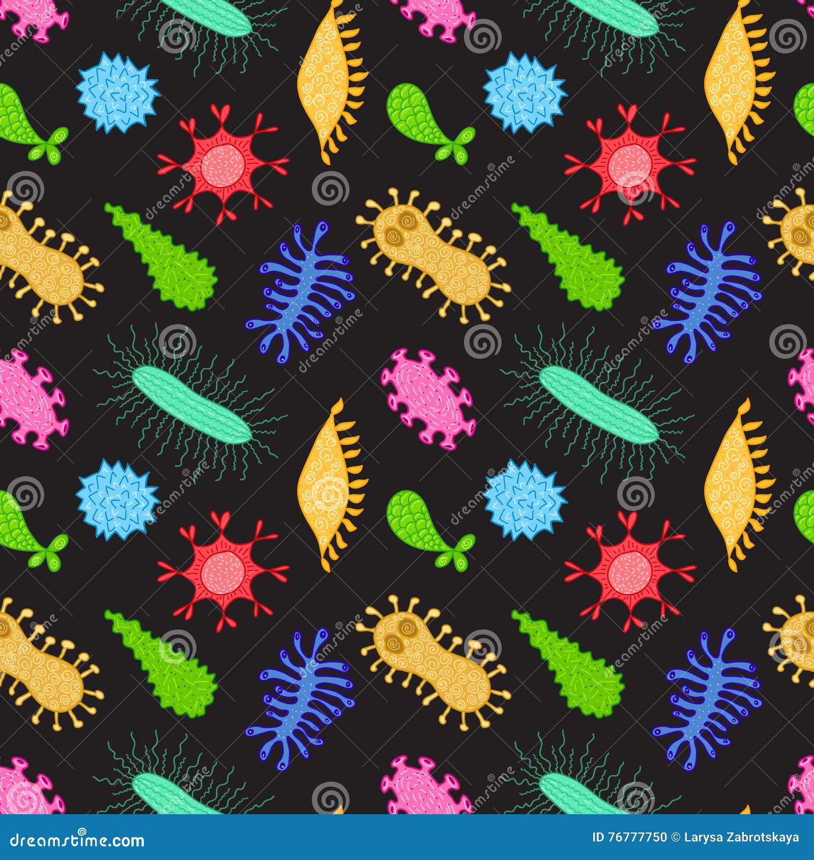 Seamless Pattern with Microbes Stock Illustration - Illustration of ...