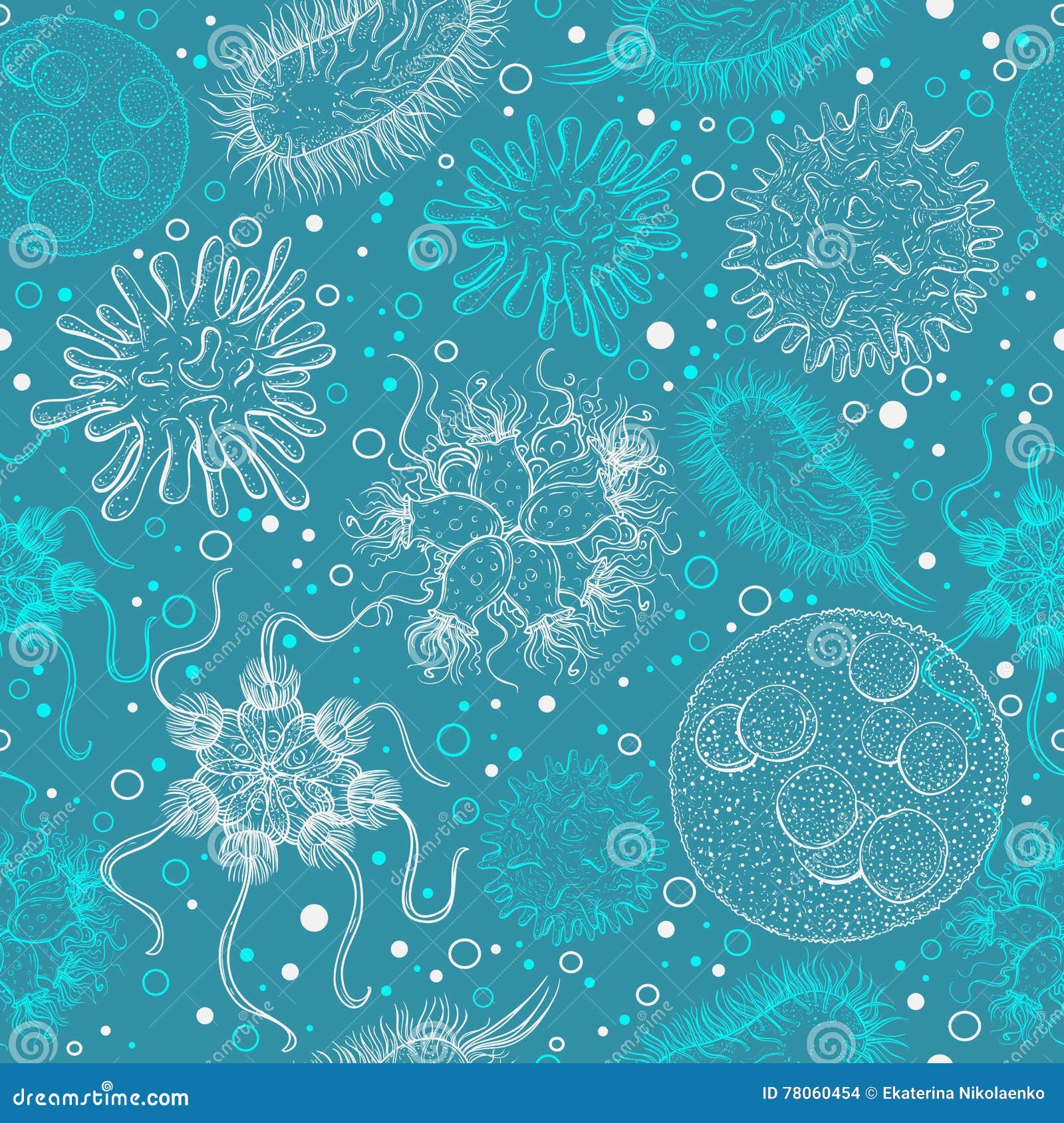 Seamless Pattern with Microbes and Viruses. Stock Vector - Illustration ...