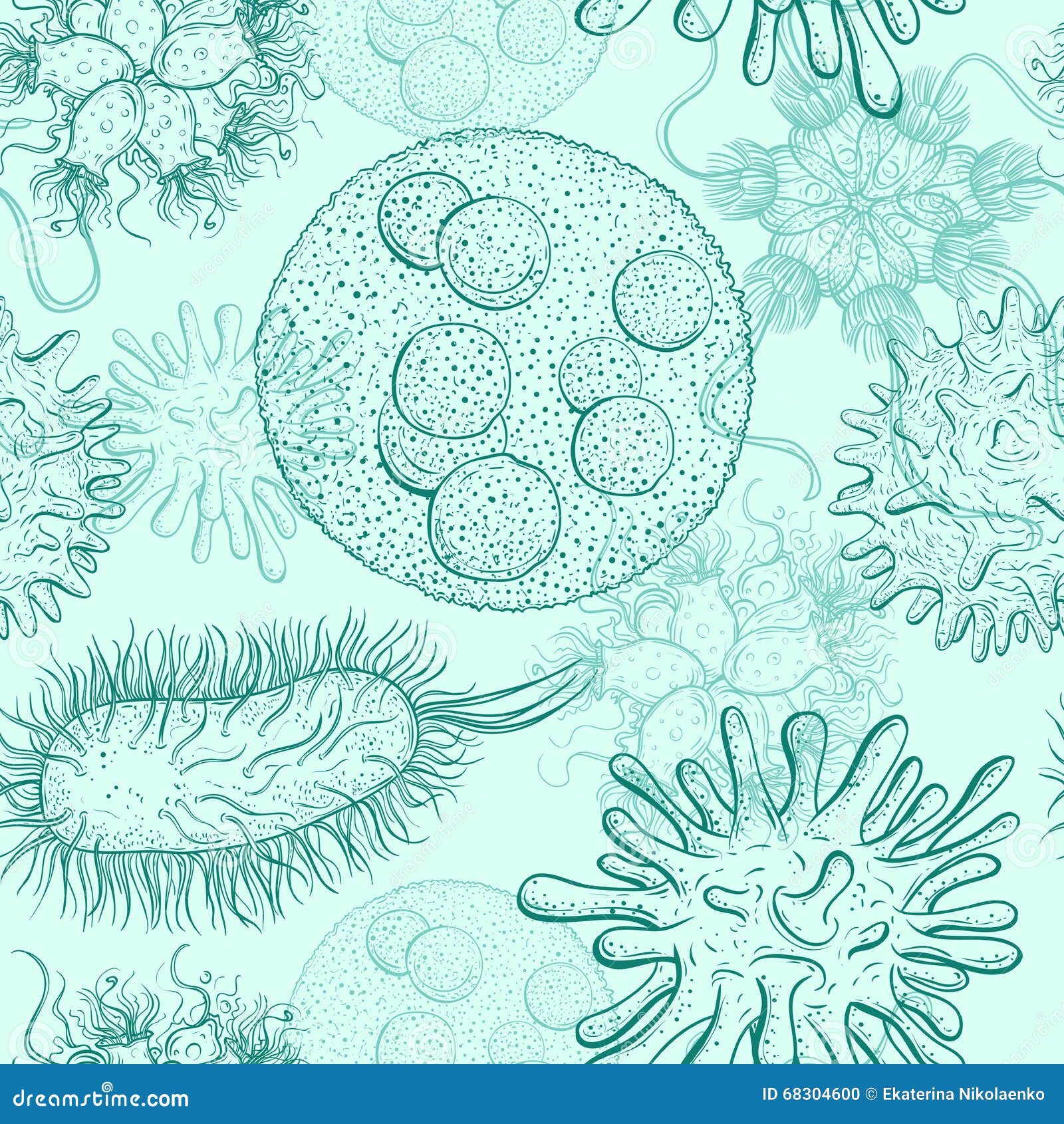 Seamless Pattern with Microbes and Viruses. Vintage Design Set Stock ...