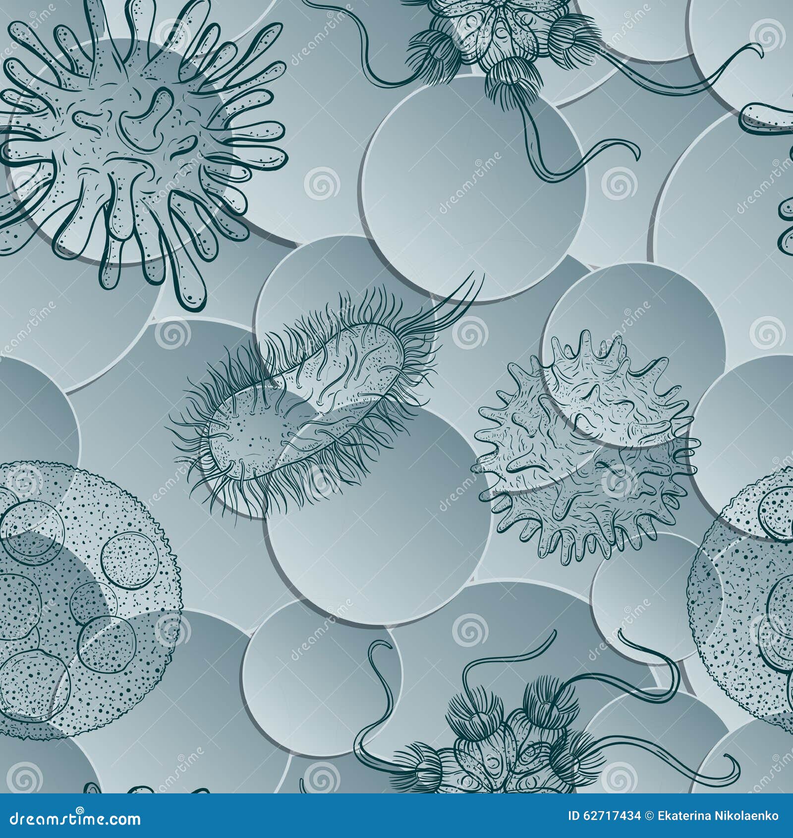 Seamless Pattern with Microbes and Viruses. Vintage Design Set Stock ...