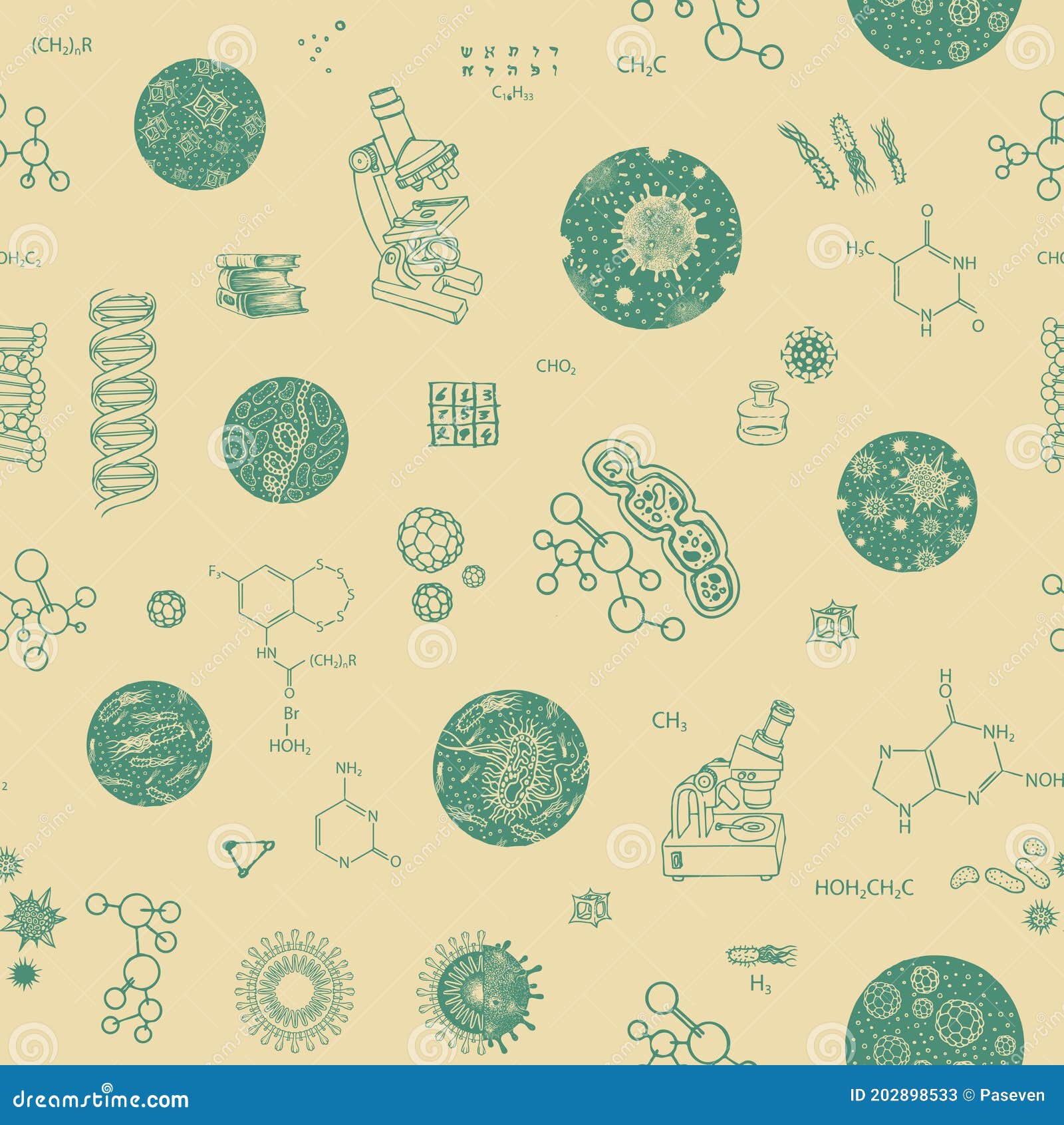 Seamless Pattern with Microscopes, Germs and Viruses Stock Vector ...