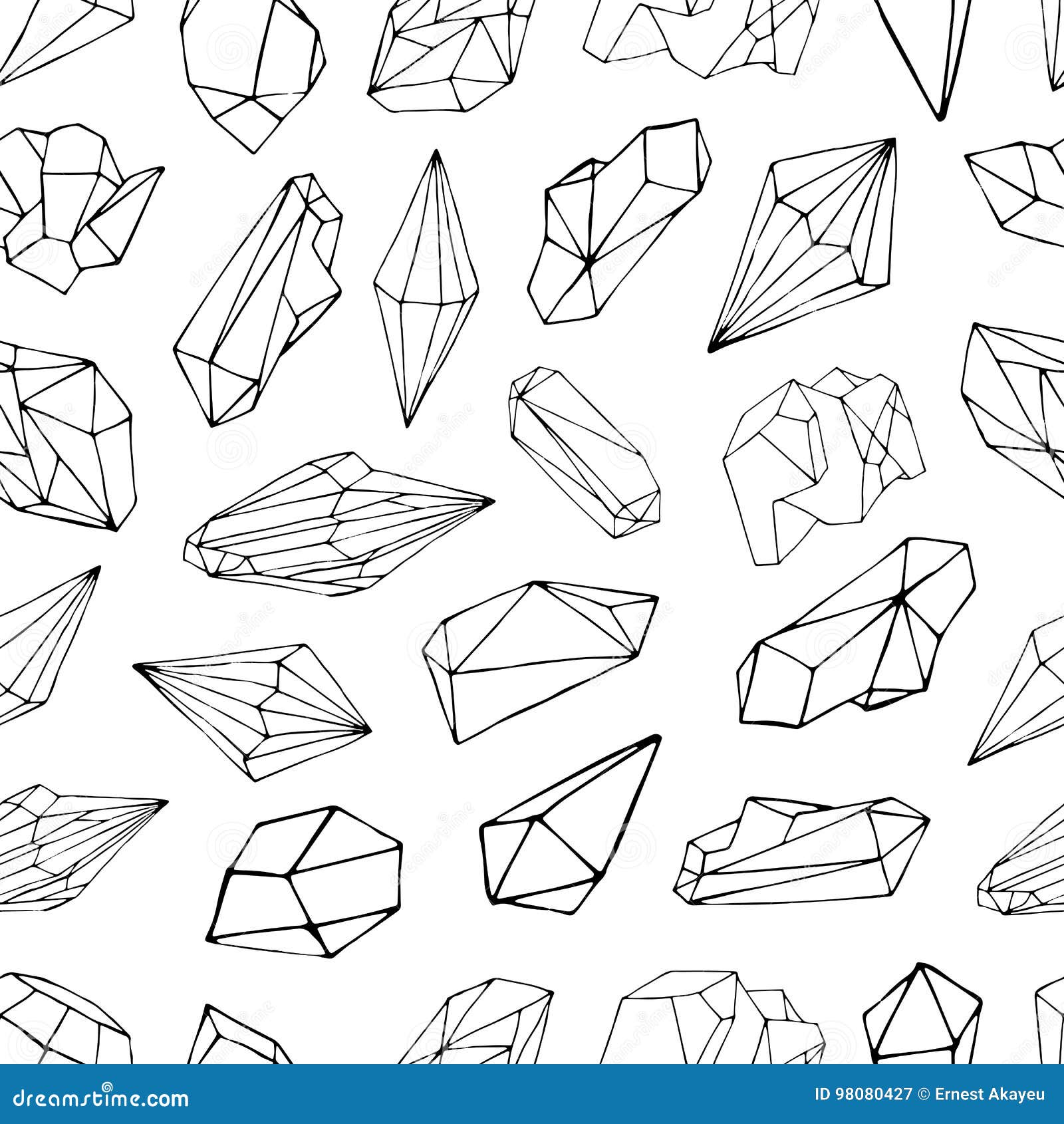 Seamless Pattern with Minerals, Crystals, Gems. Hand Drawn Contour ...