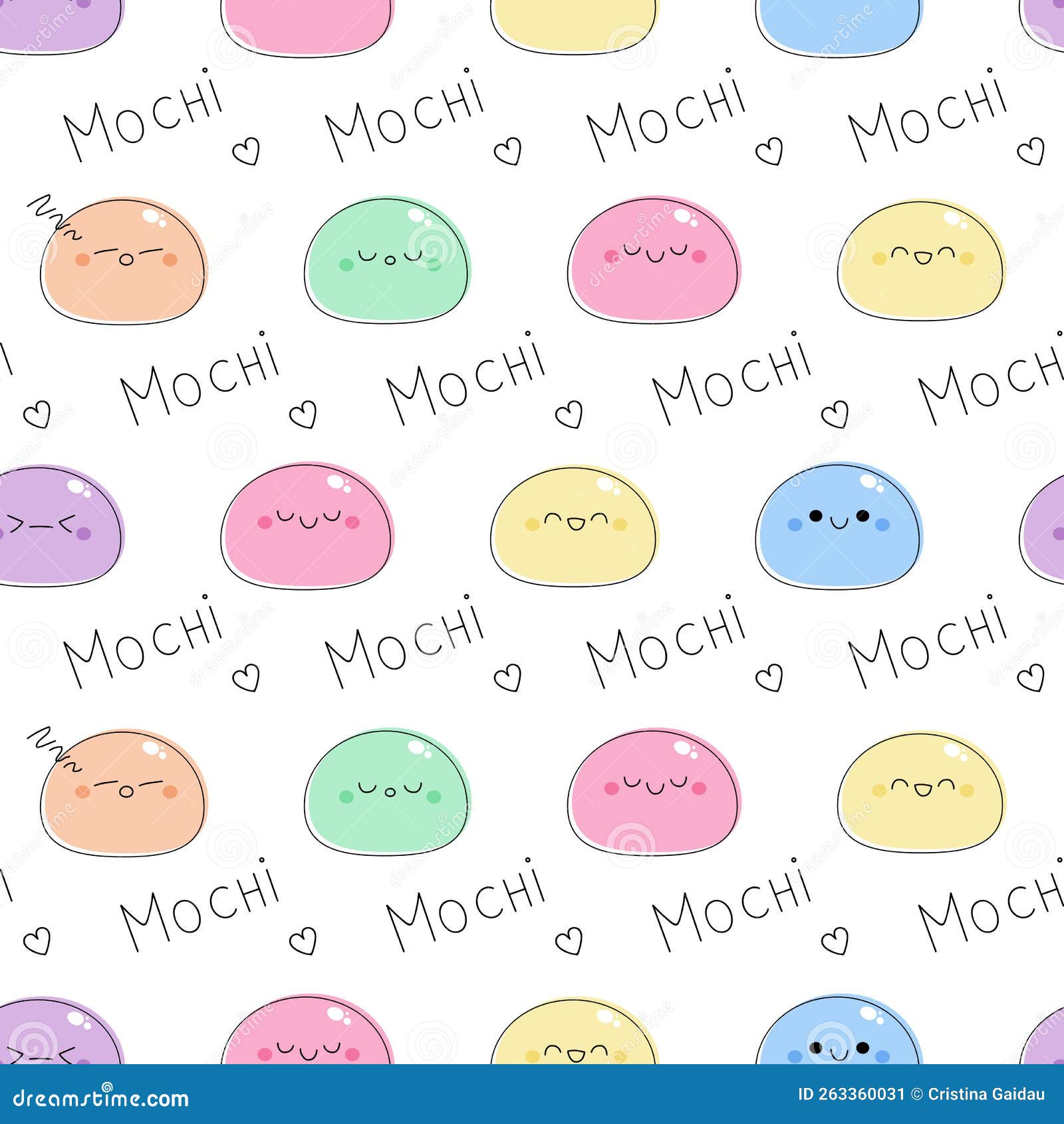 Seamless Pattern with Mochi Characters Vector Illustration Stock Vector ...