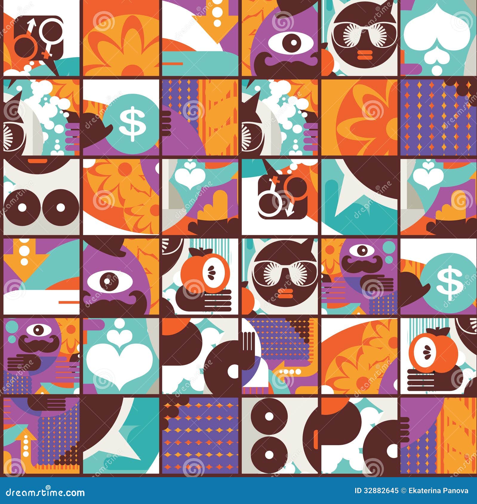 Seamless Pattern with Modern Adam and Eve. Stock Vector - Illustration ...