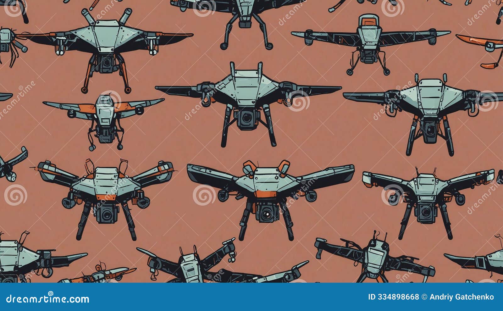 Seamless Pattern of Modern Drones with Cameras on Brown Background ...